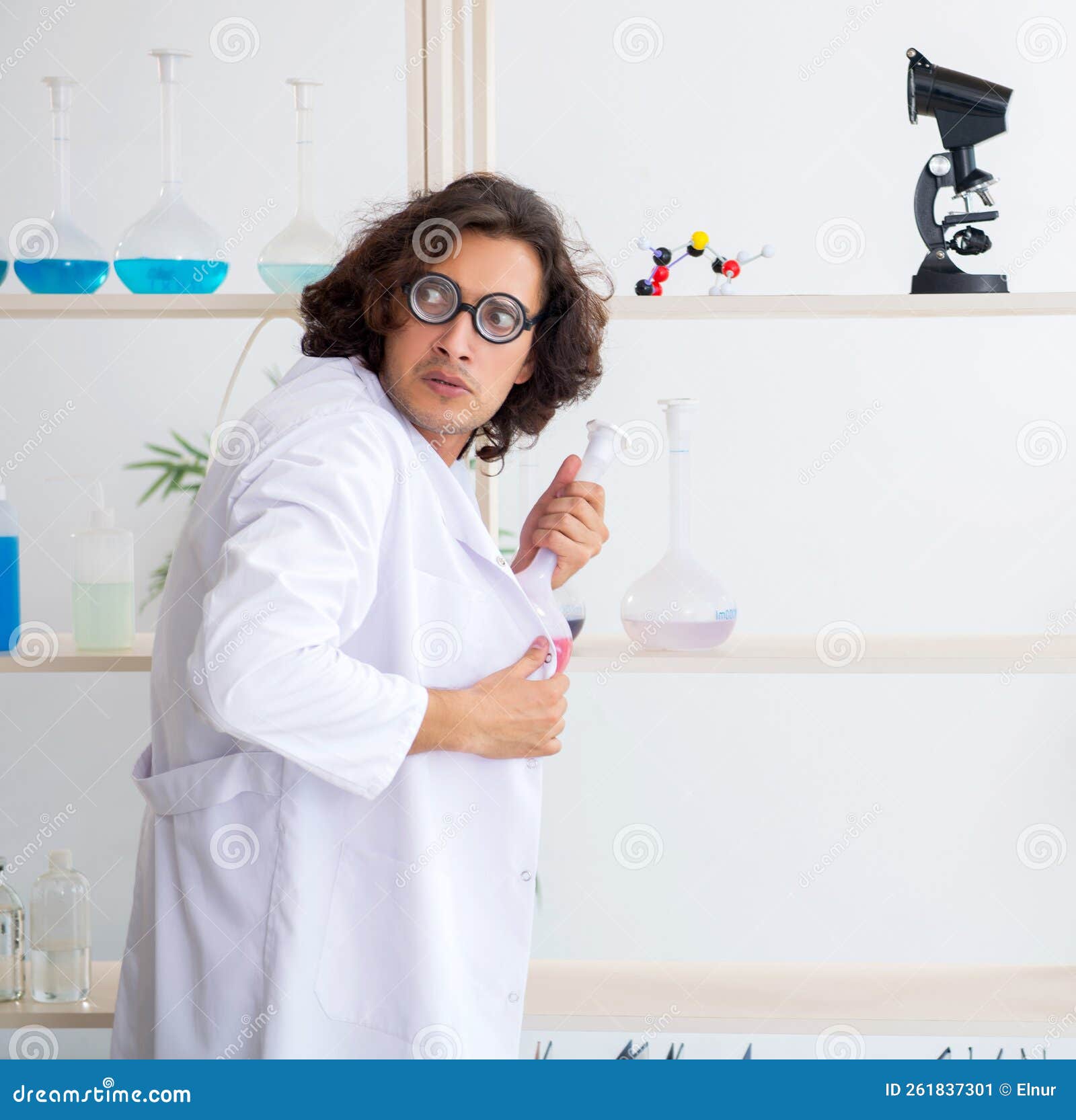 Funny Male Chemist Working in the Lab Stock Image - Image of biochemist ...