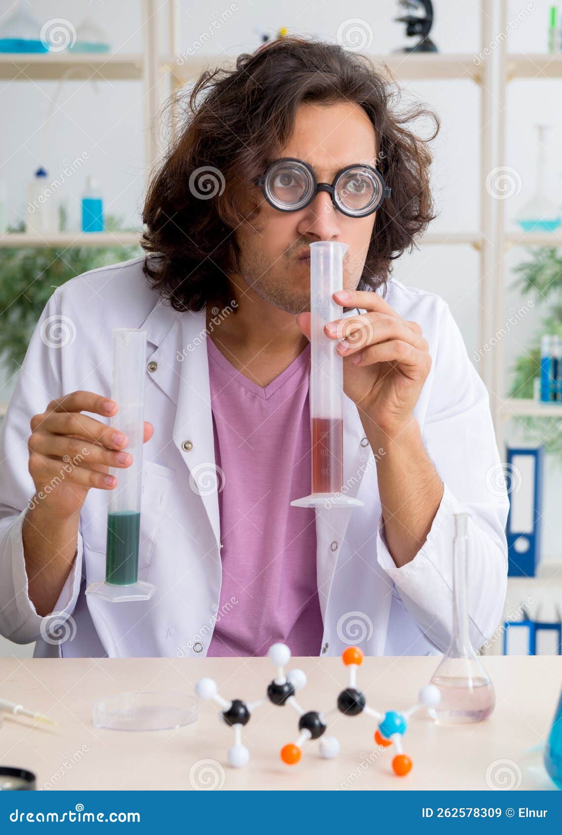 Funny Male Chemist Working in the Lab Stock Image - Image of glass ...