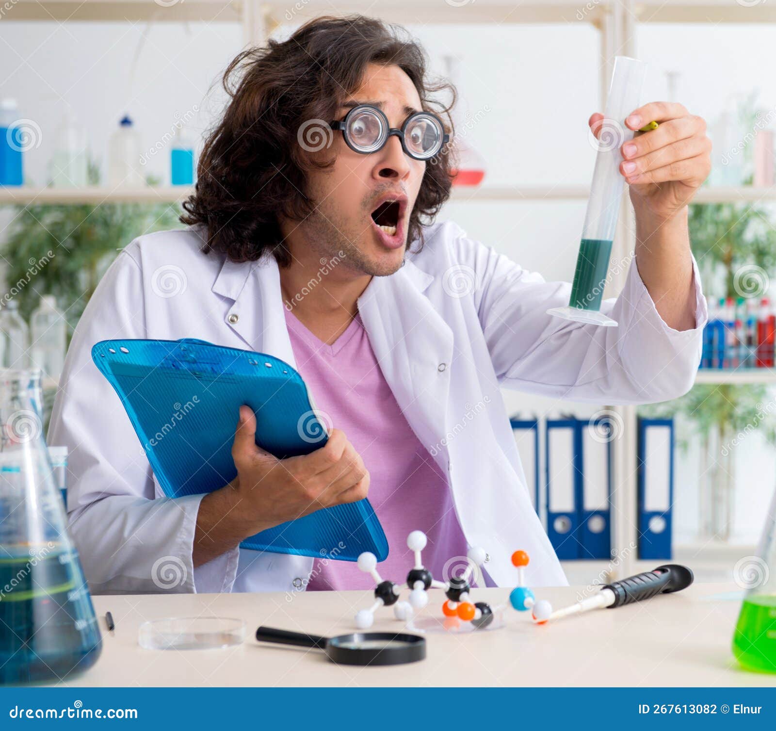 Funny Male Chemist Working in the Lab Stock Photo - Image of funny ...