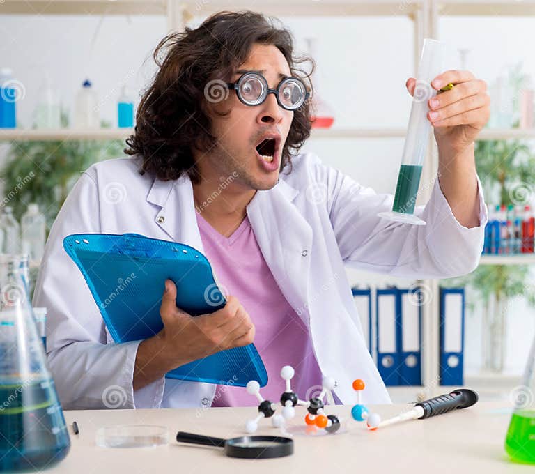 Funny Male Chemist Working in the Lab Stock Photo - Image of funny ...