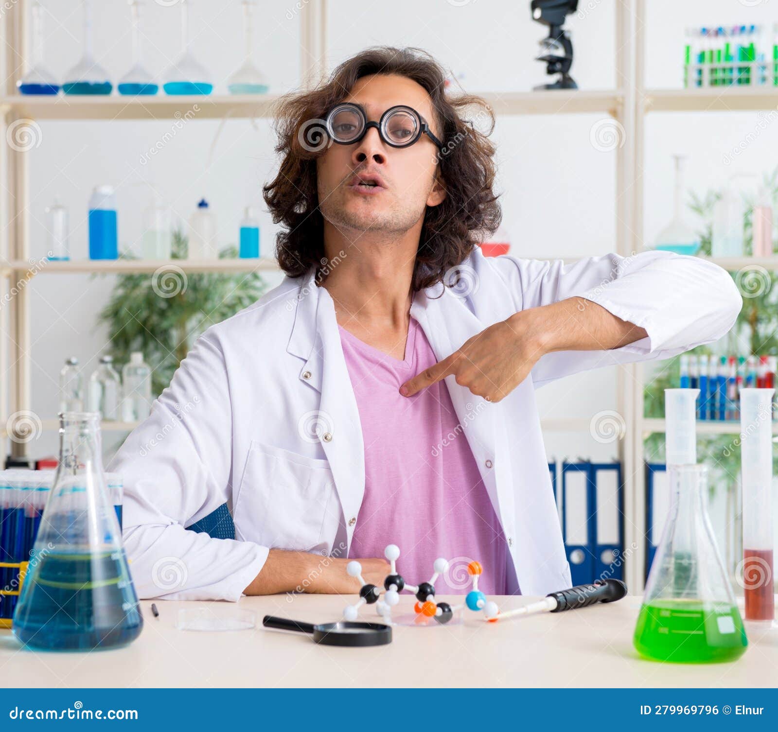 Funny Male Chemist Working in the Lab Stock Photo - Image of alchemist ...