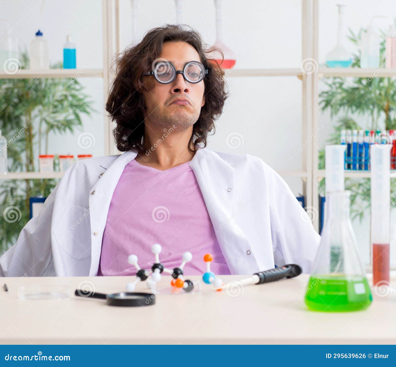Funny Male Chemist Working in the Lab Stock Photo - Image of experiment ...
