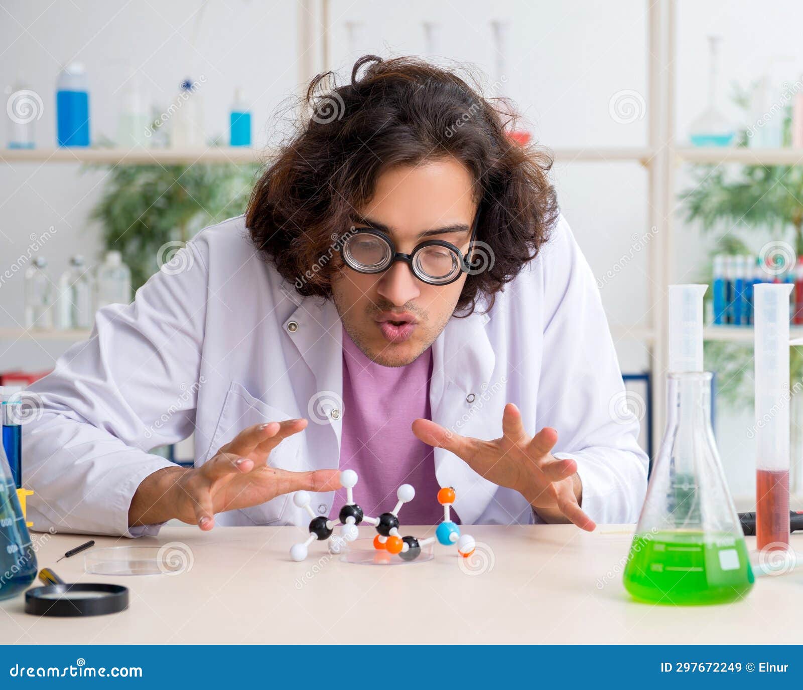 Funny Male Chemist Working in the Lab Stock Image - Image of molecular ...