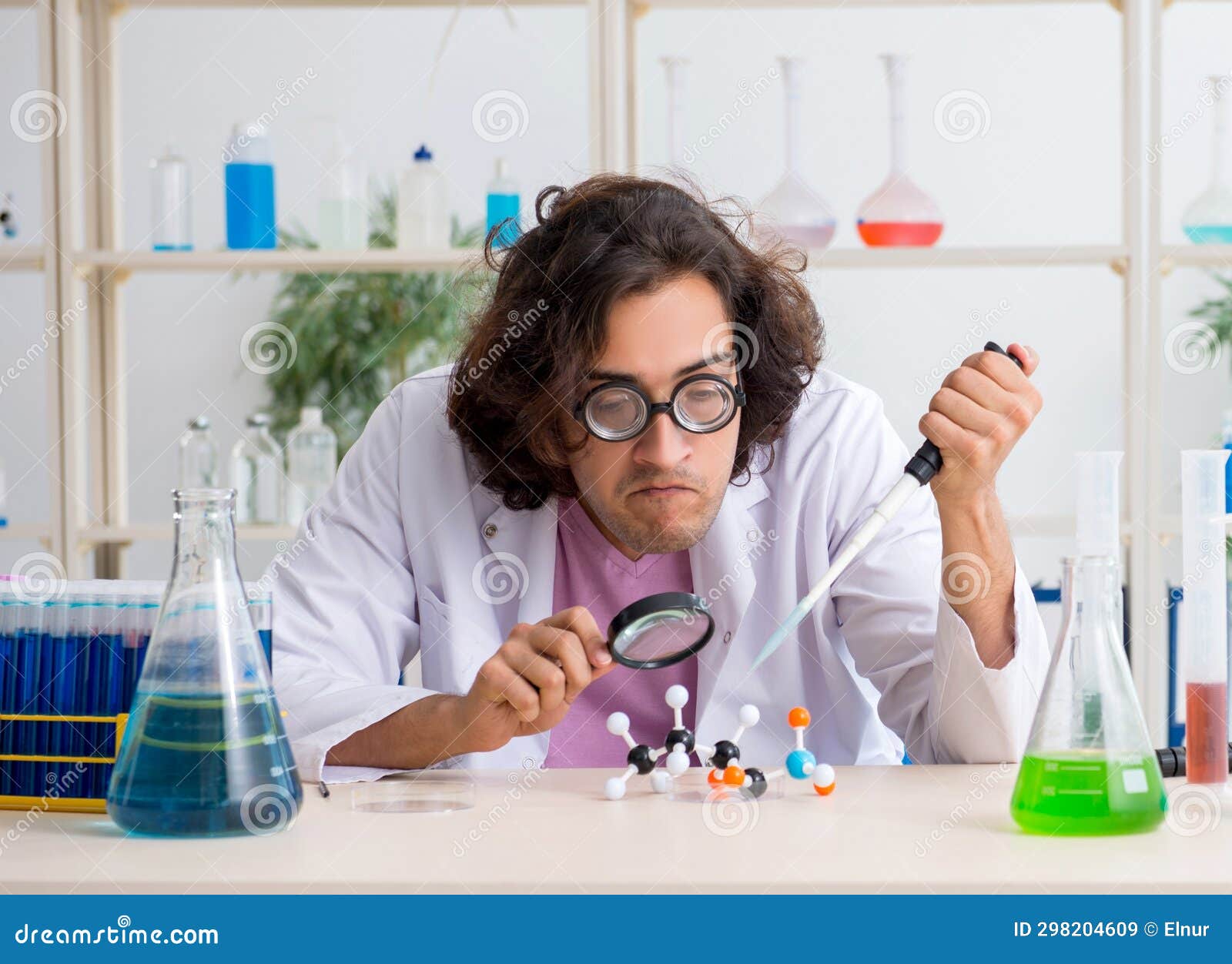 Funny Male Chemist Working in the Lab Stock Image - Image of ...