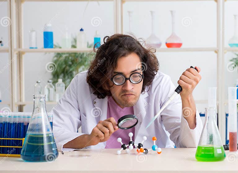 Funny Male Chemist Working in the Lab Stock Image - Image of ...