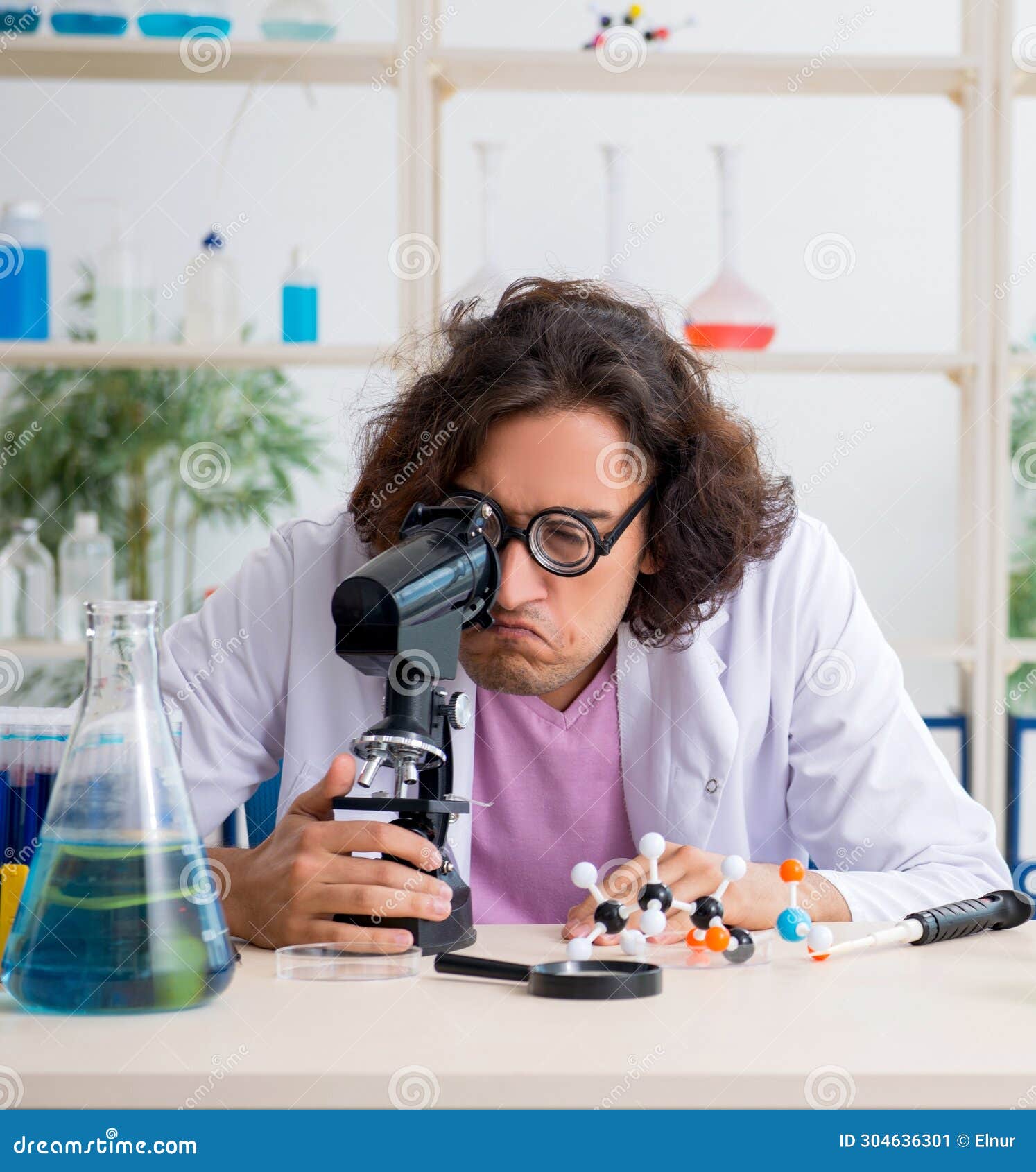 Funny Male Chemist Working in the Lab Stock Image - Image of discovery ...