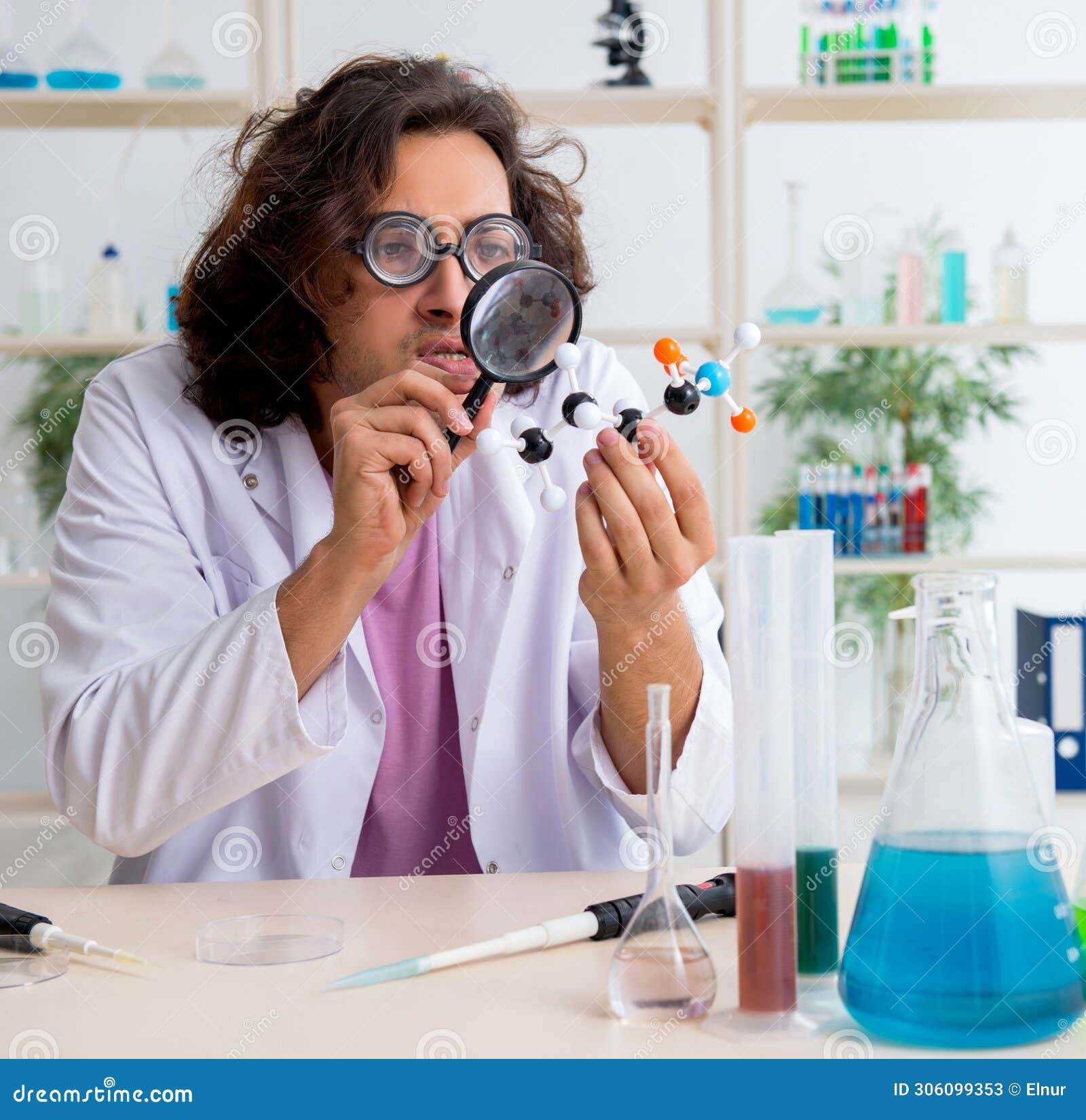 Funny Male Chemist Working in the Lab Stock Image - Image of looking ...