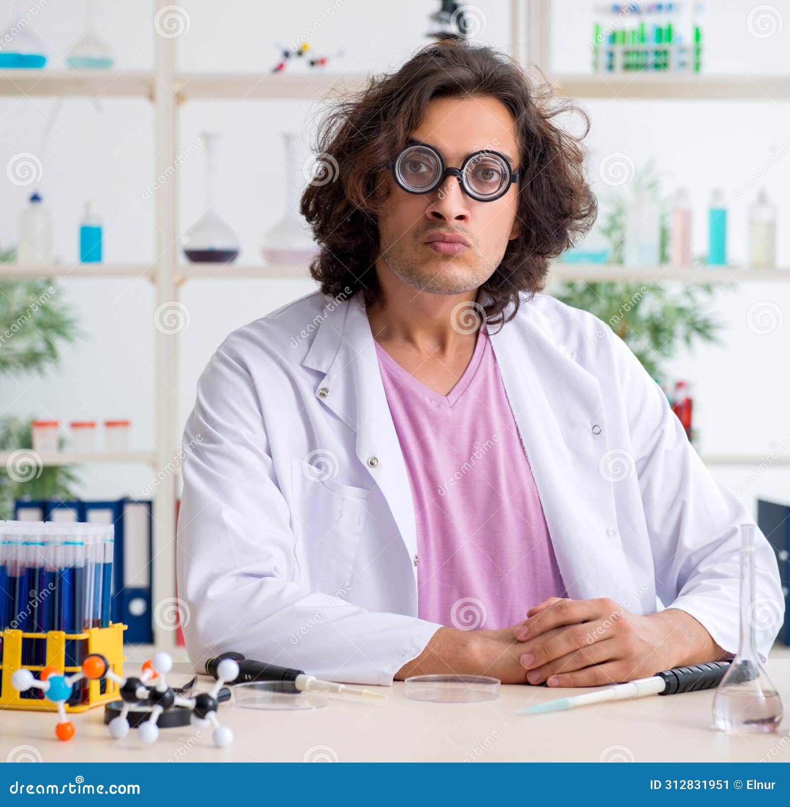 Funny Male Chemist Working in the Lab Stock Image - Image of ...