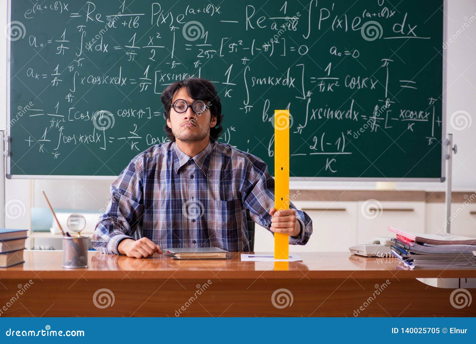 The Funny Male Math Teacher in the Classroom Stock Image - Image of ...
