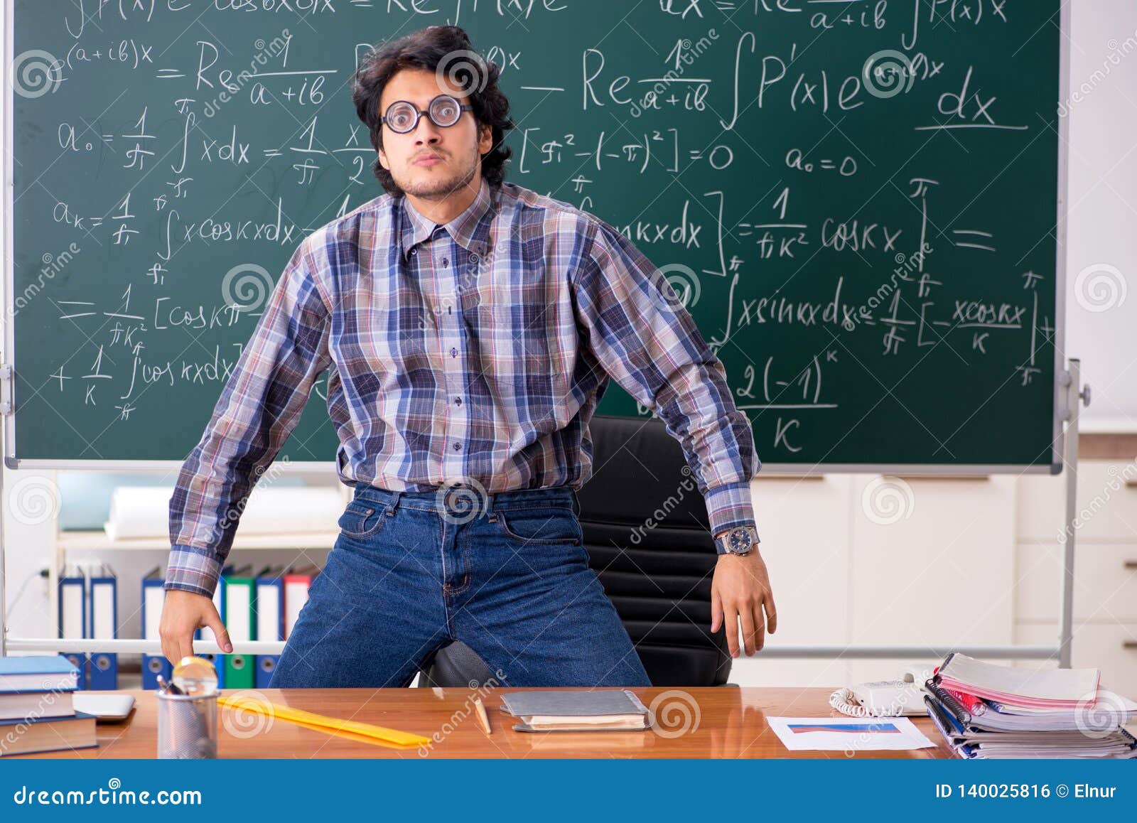 The Funny Male Math Teacher in the Classroom Stock Photo - Image of ...