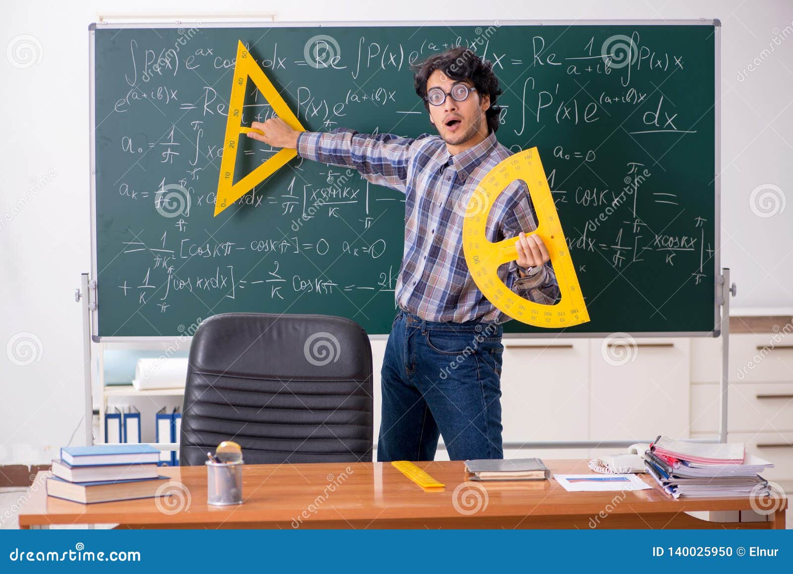 The Funny Male Math Teacher in the Classroom Stock Photo - Image of ...