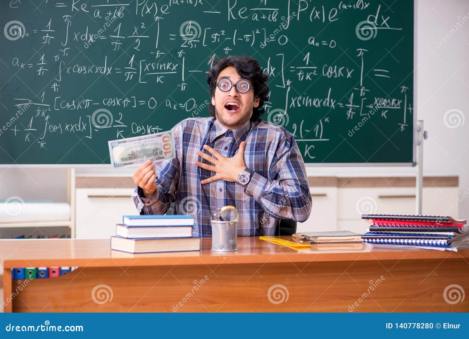 The Funny Male Math Teacher in the Classroom Stock Photo - Image of ...