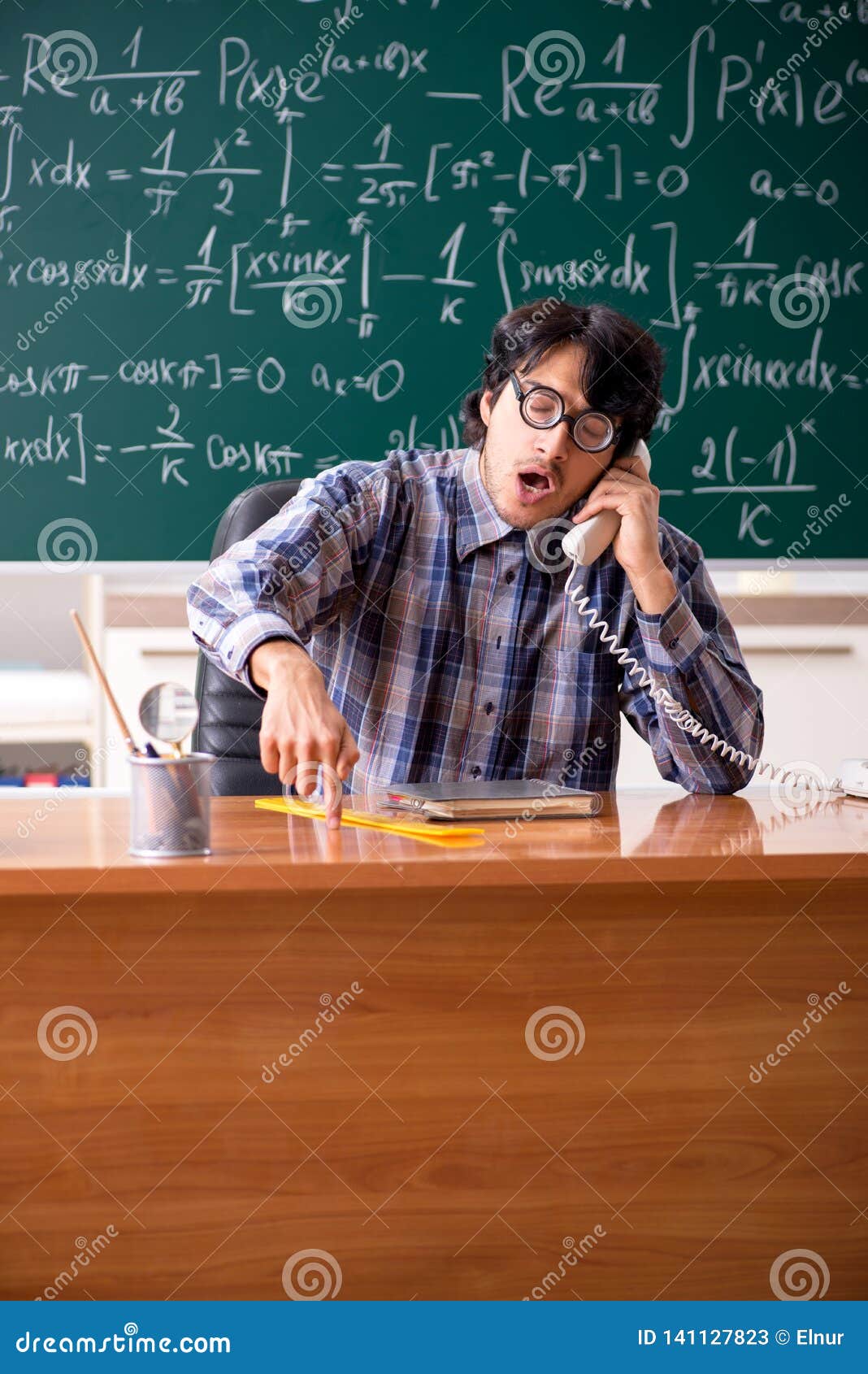 The Funny Male Math Teacher in the Classroom Stock Image - Image of ...