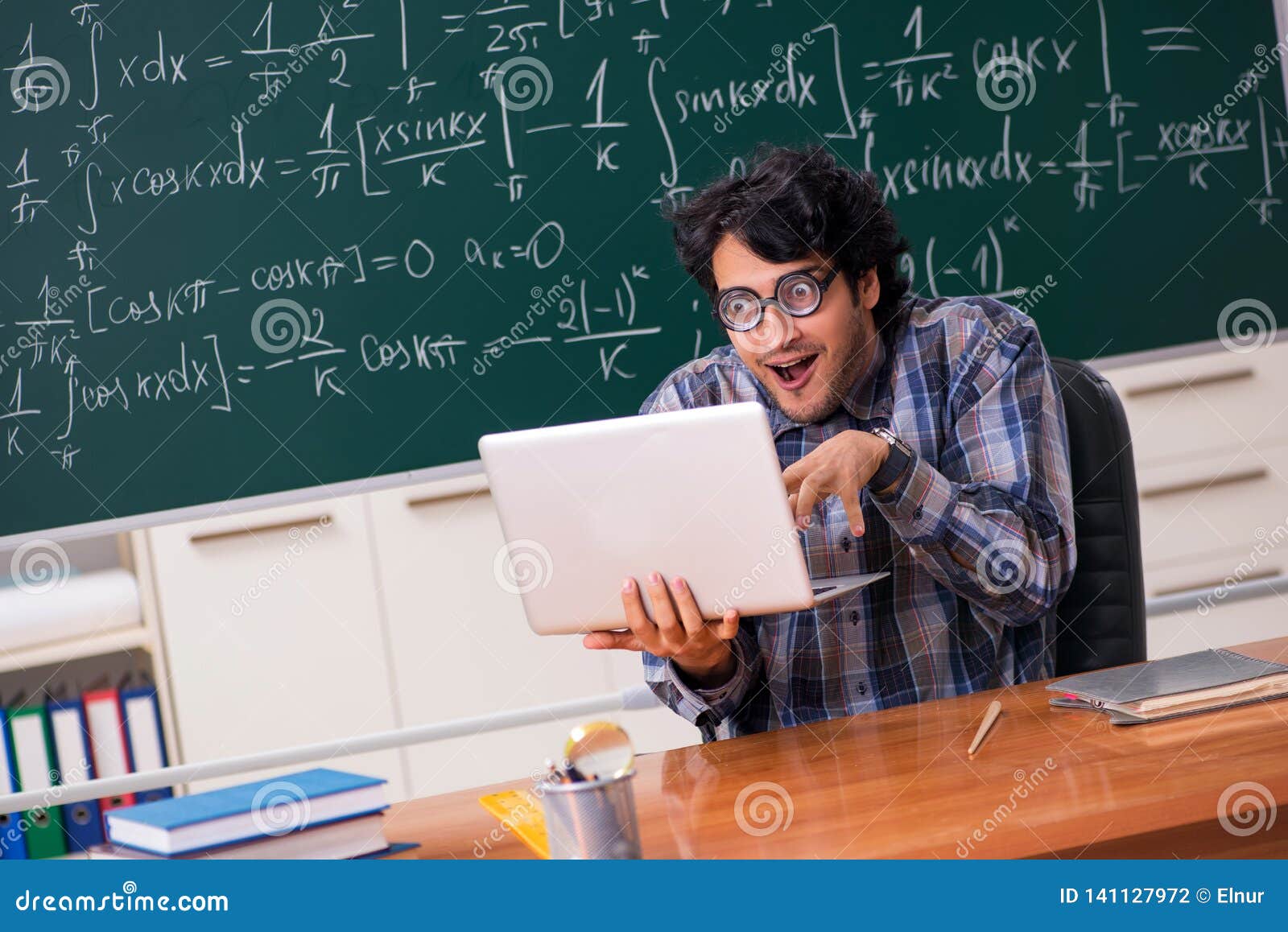 The Funny Male Math Teacher in the Classroom Stock Photo - Image of ...
