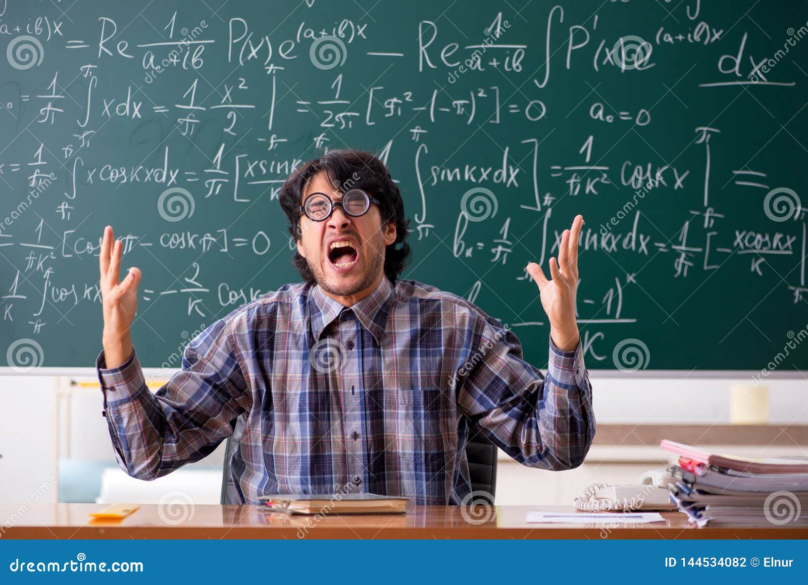 The Funny Male Math Teacher in the Classroom Stock Photo - Image of ...