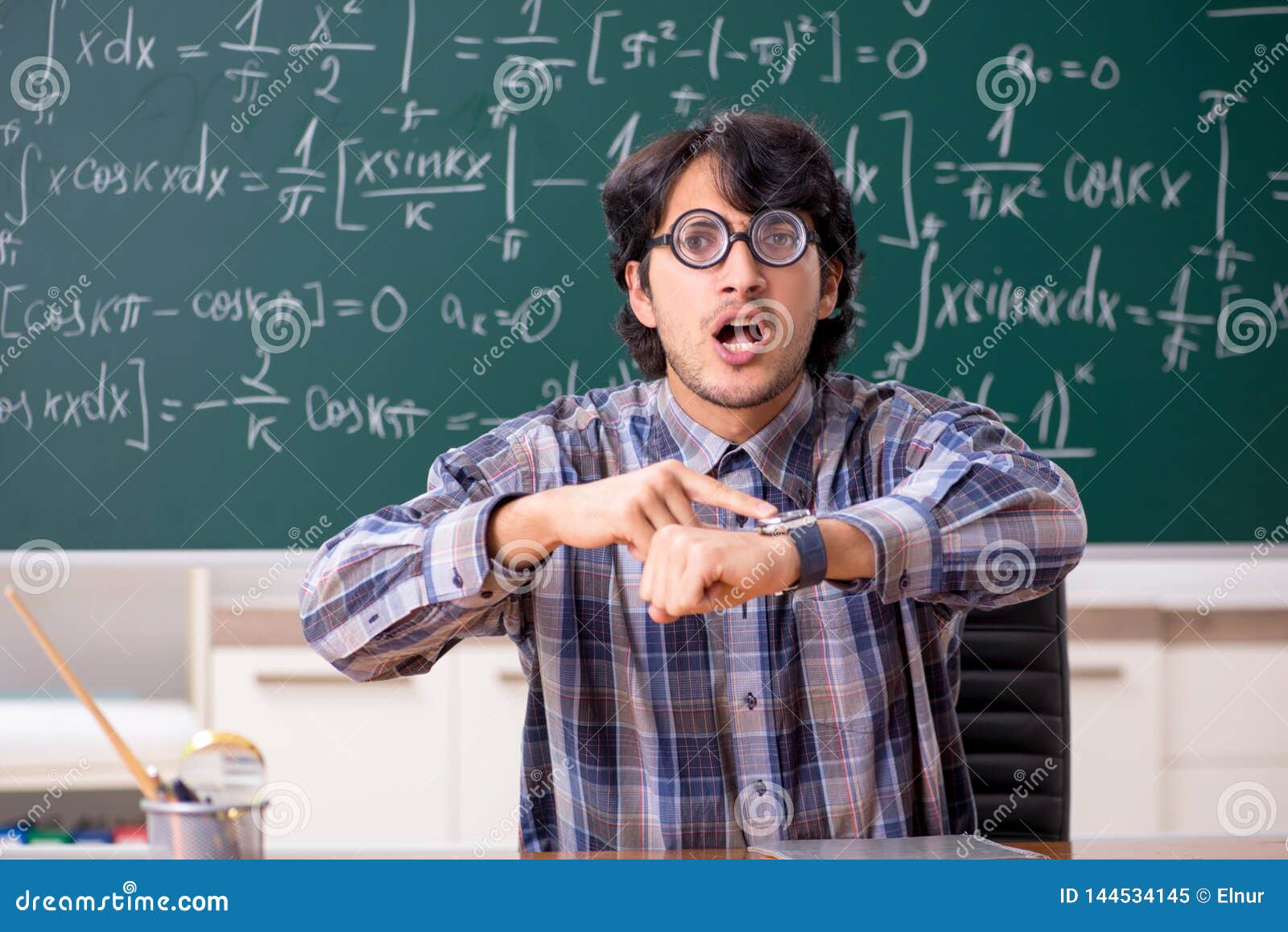 The Funny Male Math Teacher in the Classroom Stock Image - Image of ...