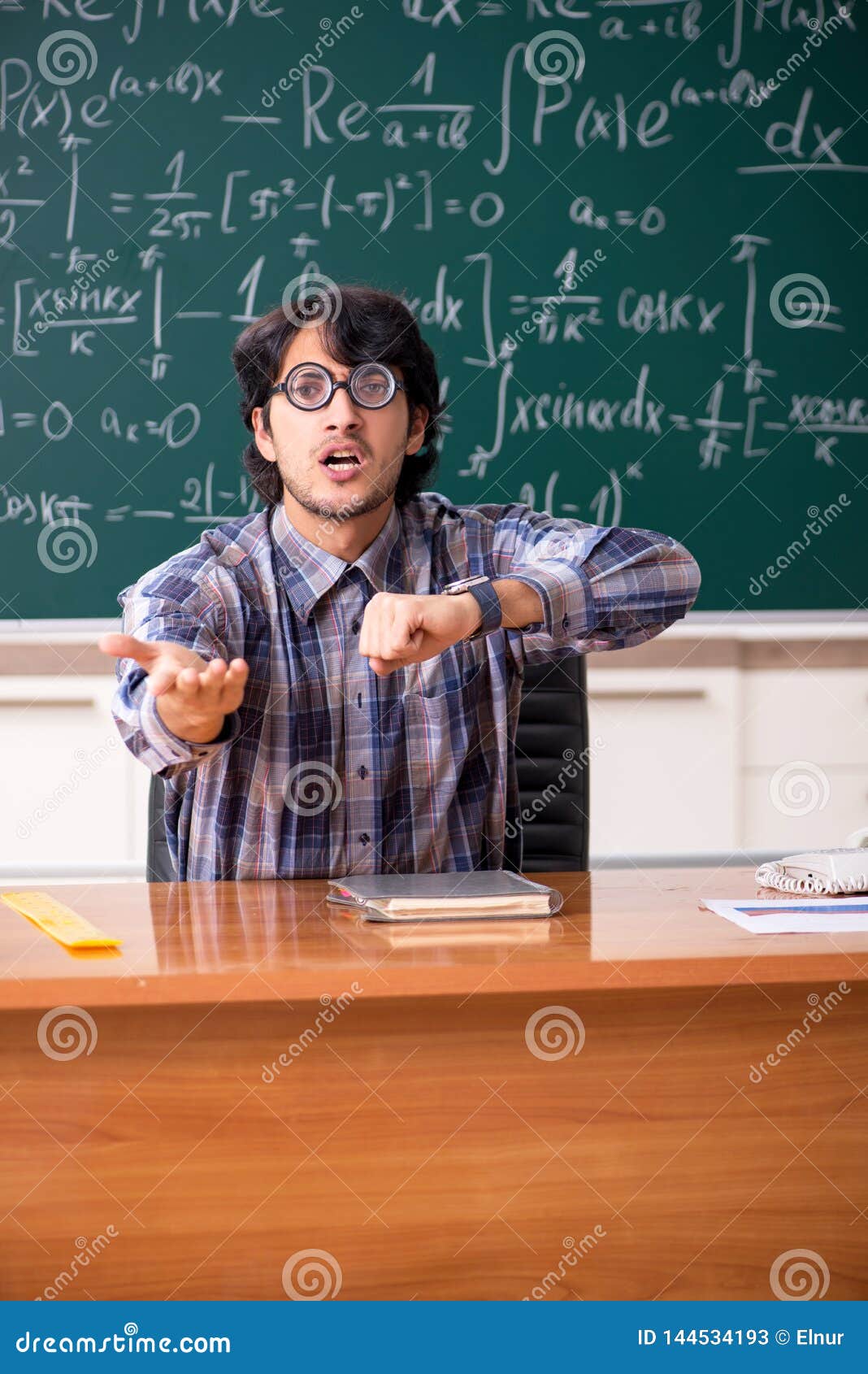 The Funny Male Math Teacher in the Classroom Stock Image - Image of ...