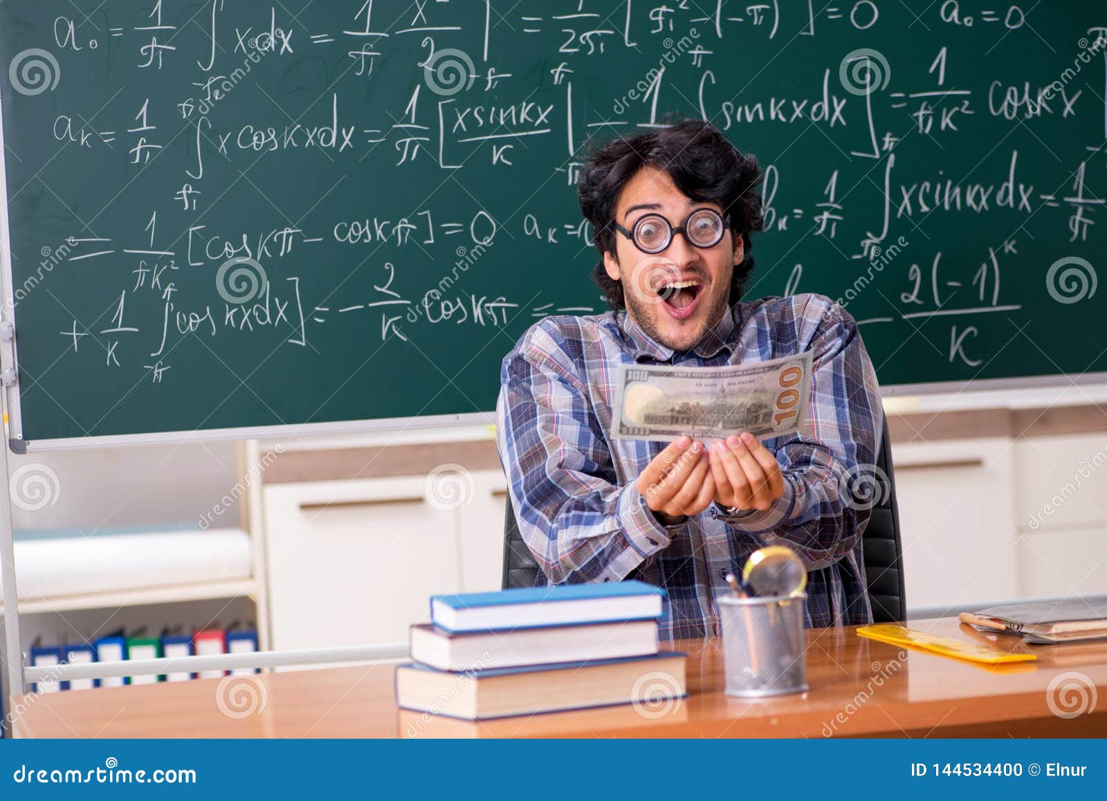 The Funny Male Math Teacher in the Classroom Stock Photo - Image of ...