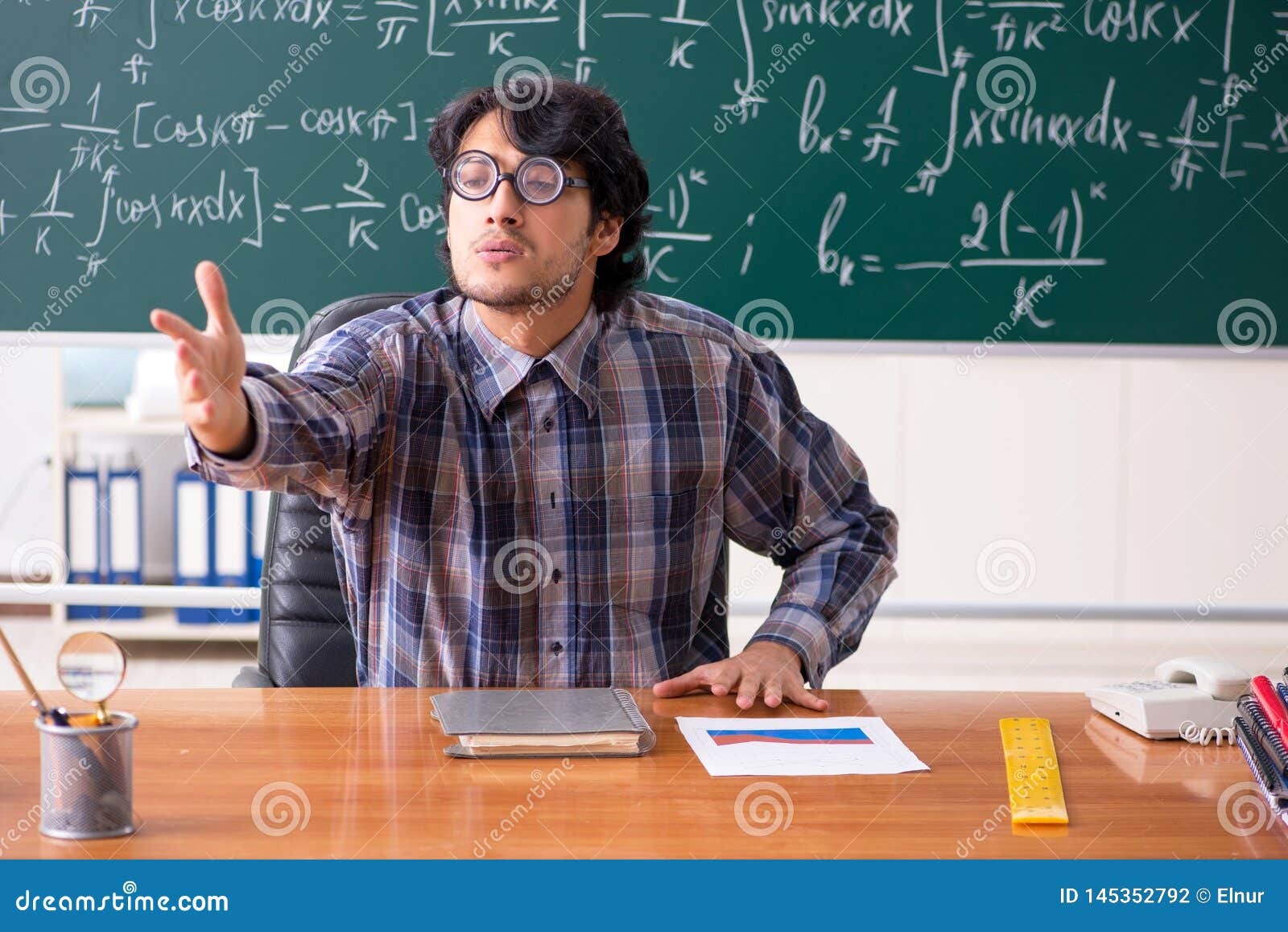 The Funny Male Math Teacher in the Classroom Stock Photo - Image of ...