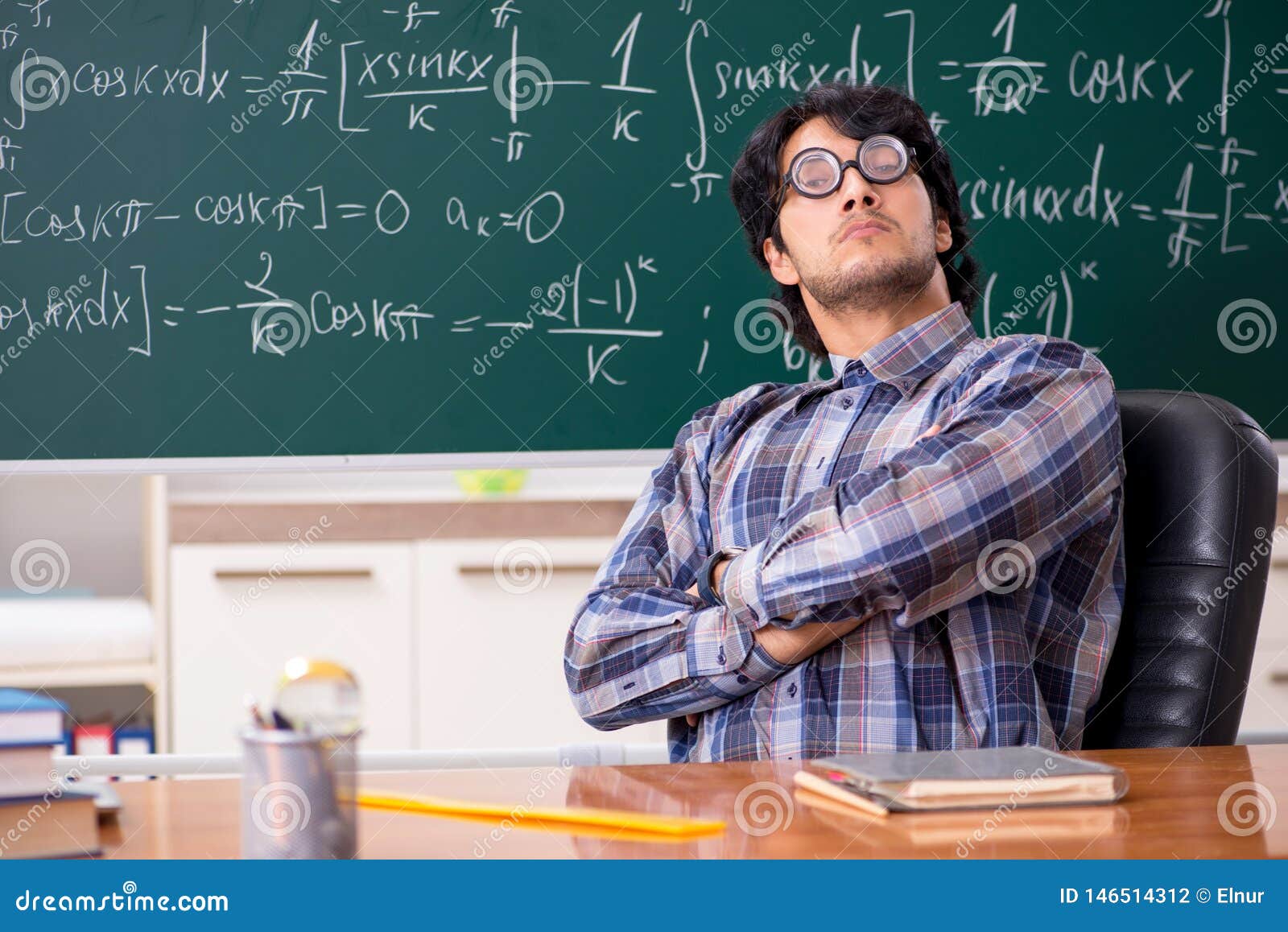The Funny Male Math Teacher in the Classroom Stock Photo - Image of ...