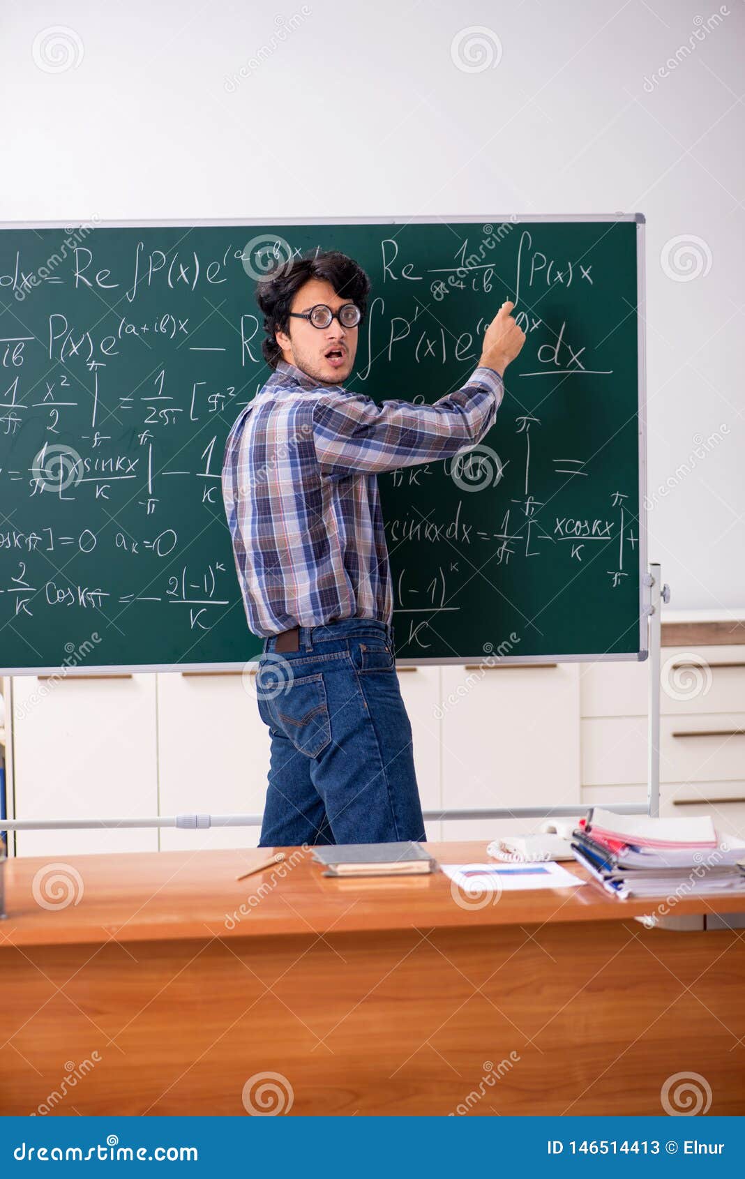 The Funny Male Math Teacher in the Classroom Stock Image - Image of ...