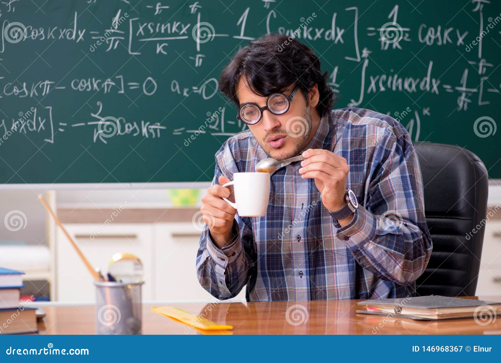 The Funny Male Math Teacher in the Classroom Stock Image - Image of ...