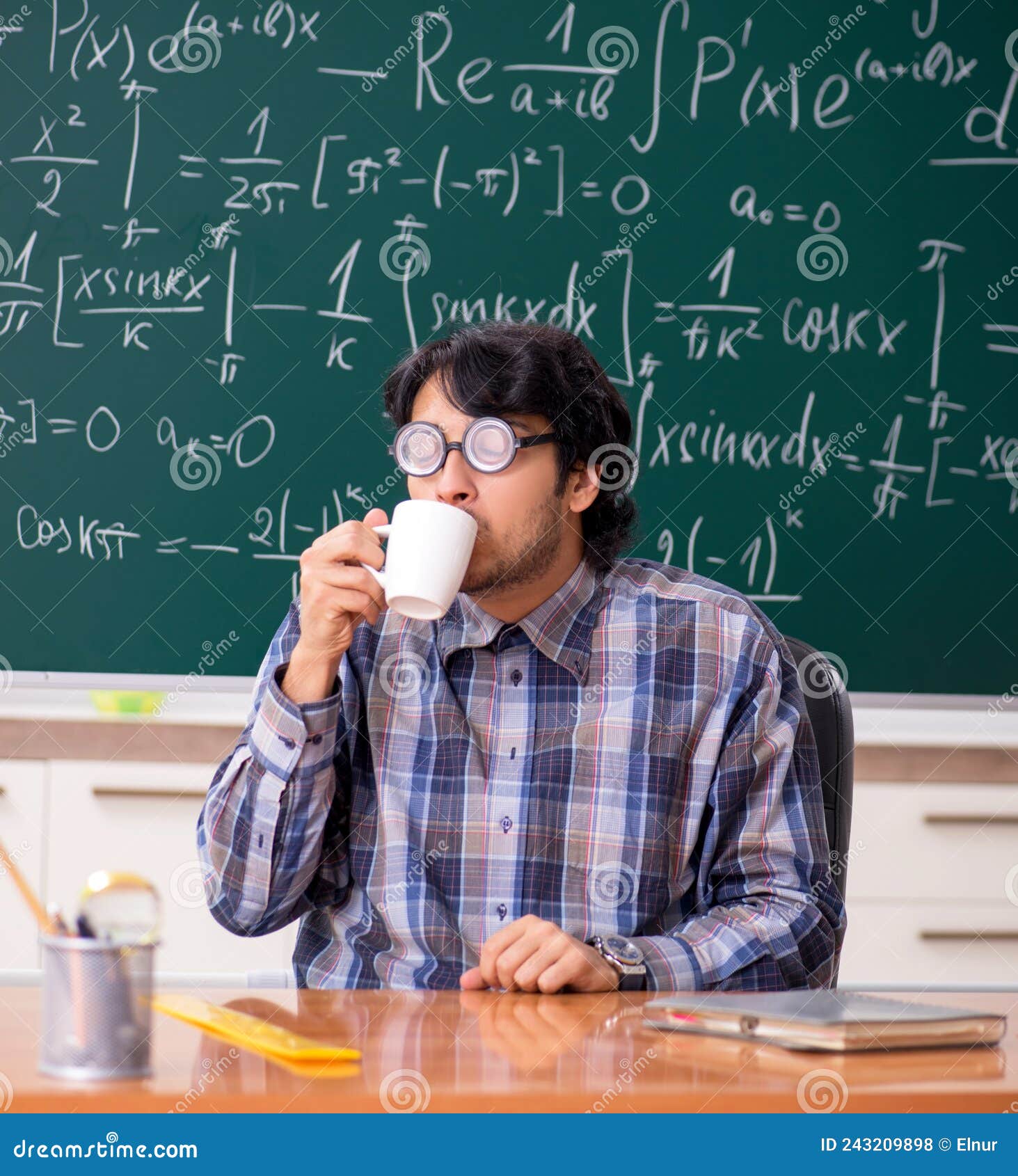Funny Male Math Teacher in the Classroom Stock Photo - Image of green ...