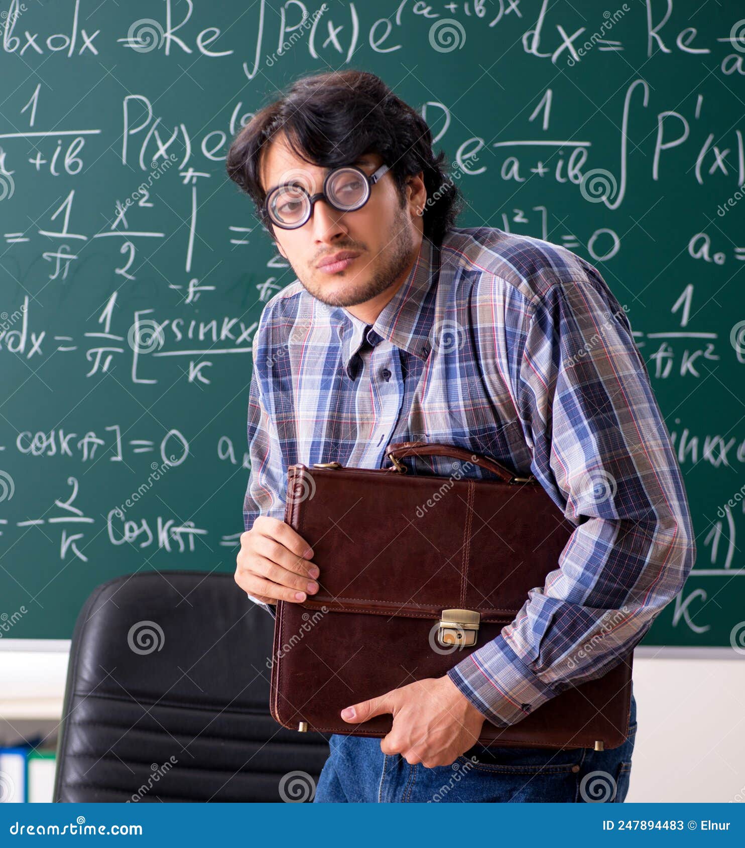 Funny Male Math Teacher in the Classroom Stock Image - Image of case ...