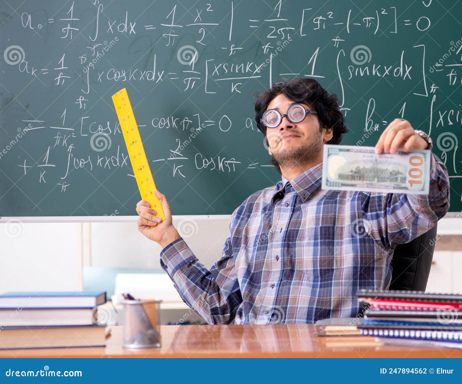Funny Male Math Teacher in the Classroom Stock Photo - Image of dollar ...