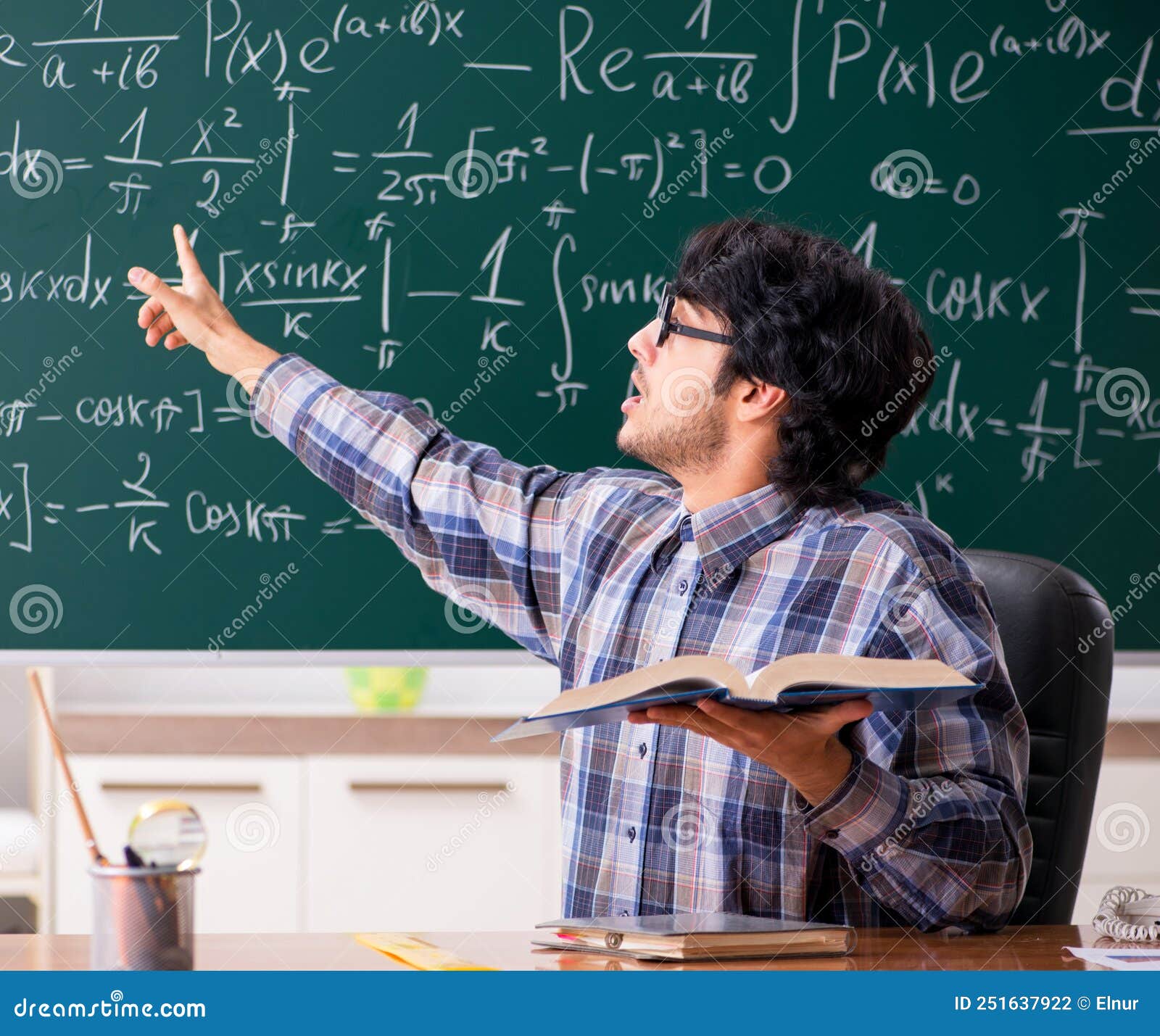 Funny Male Math Teacher in the Classroom Stock Photo - Image of green ...