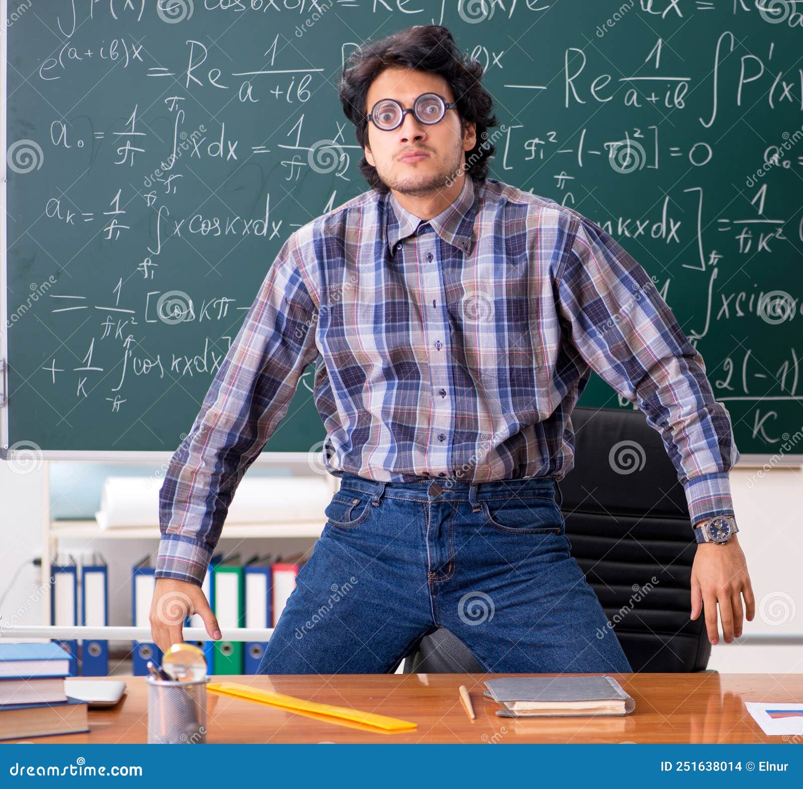 Funny Male Math Teacher in the Classroom Stock Photo - Image of board ...