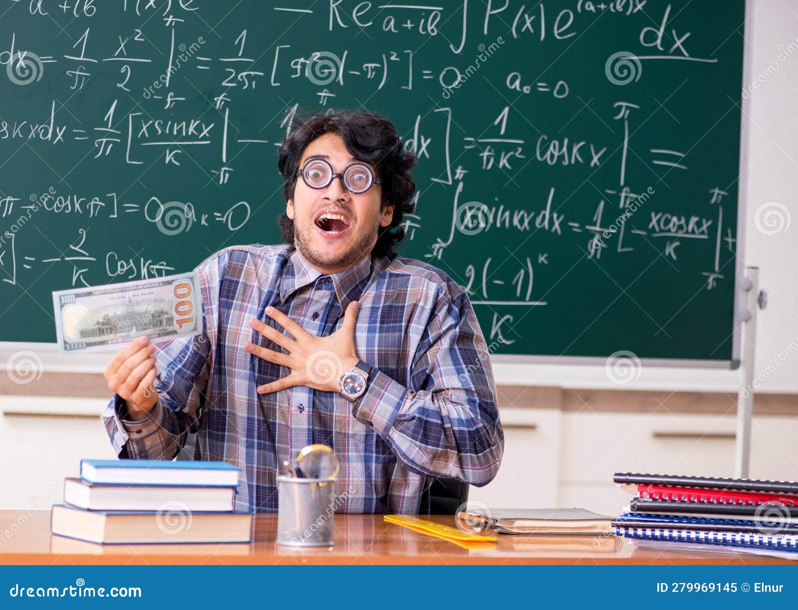 Funny Male Math Teacher in the Classroom Stock Image - Image of college ...