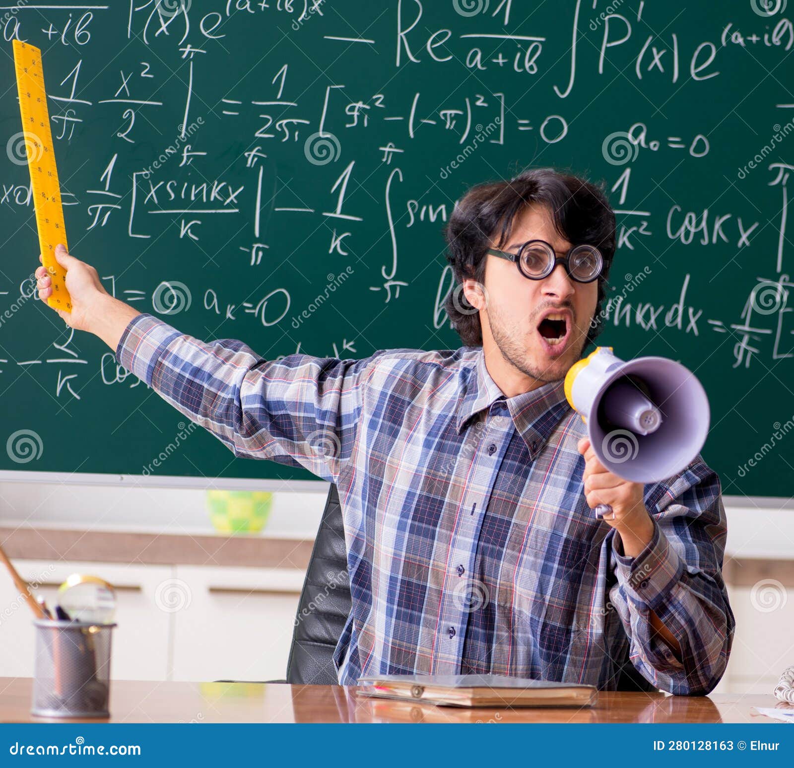 Funny Male Math Teacher in the Classroom Stock Image - Image of ...