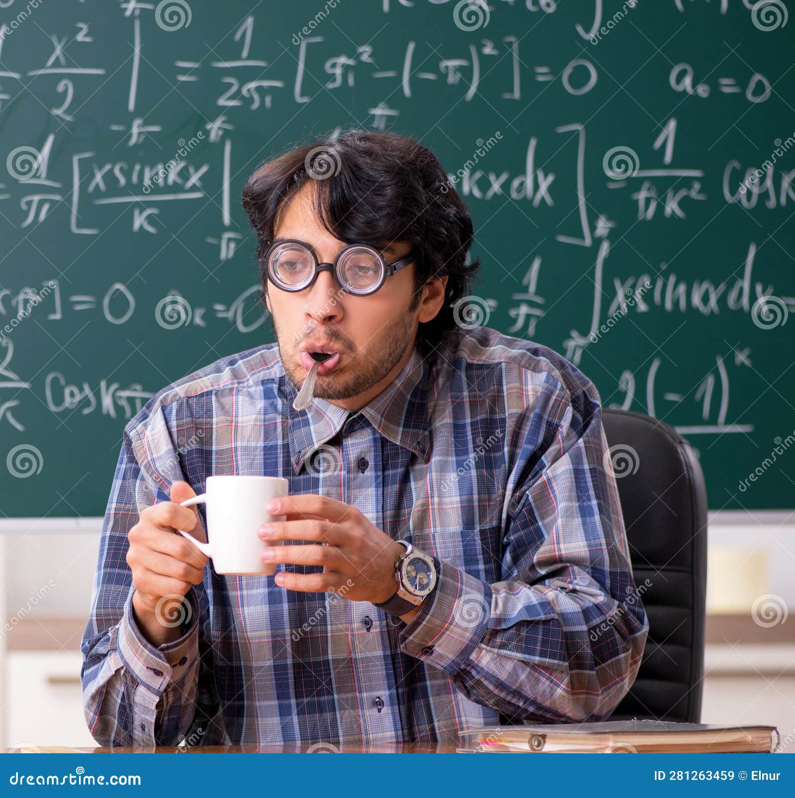 Funny Male Math Teacher in the Classroom Stock Image - Image of glasses ...