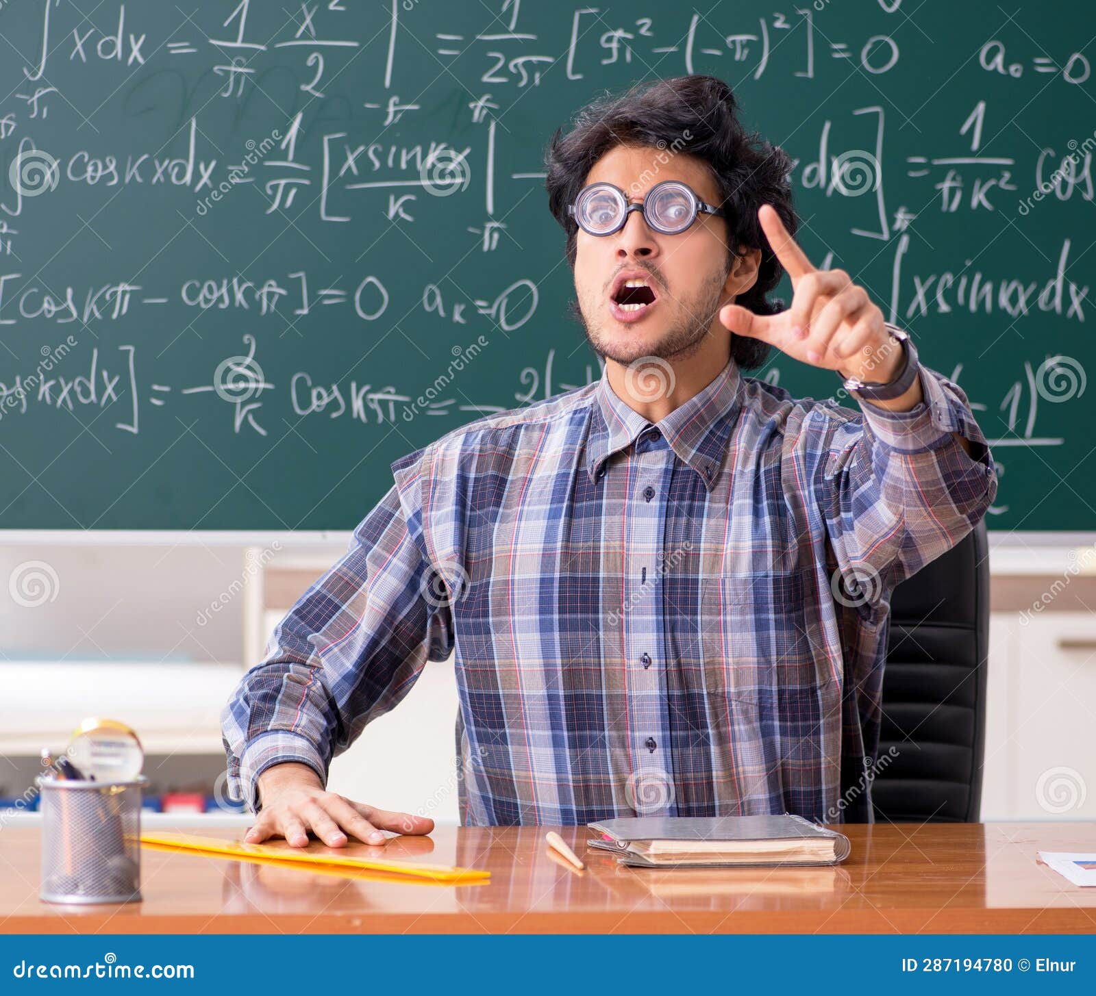 Funny Male Math Teacher in the Classroom Stock Photo - Image of formula ...