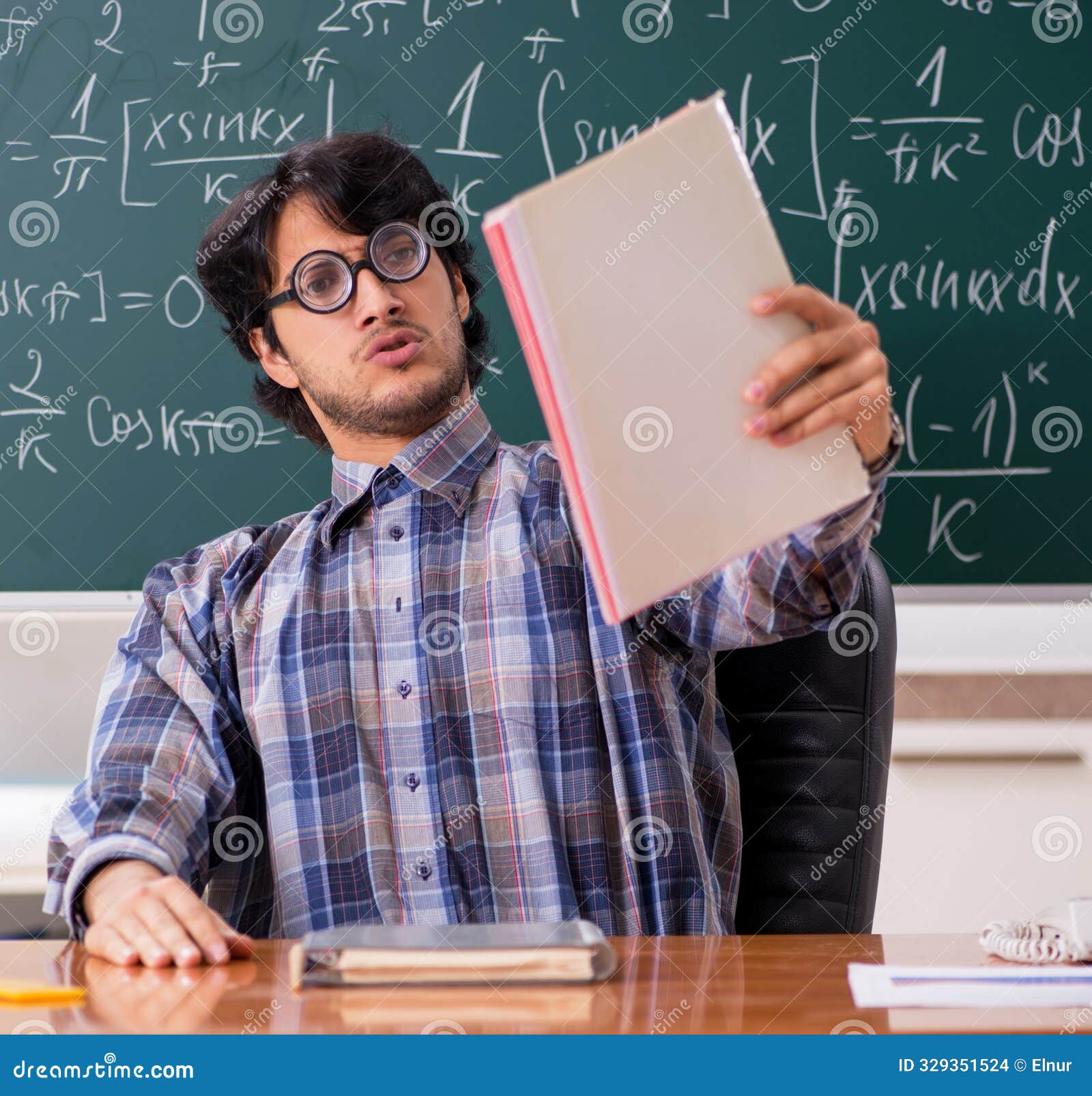 Strict Math Teacher Checking Pupil S Work. Blond Schoolboy Solving ...