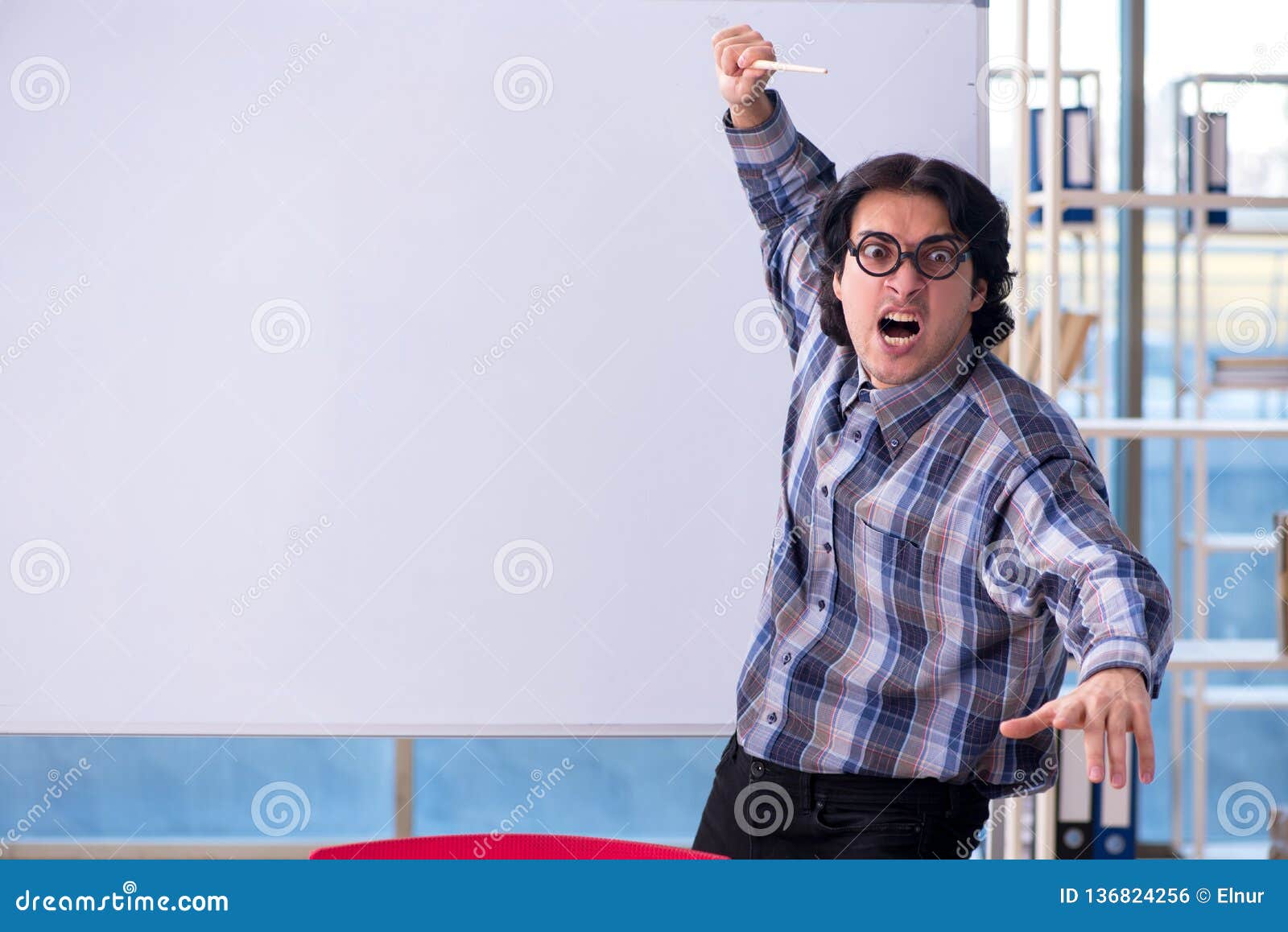 The Funny Male Teacher in Front of Whiteboard Stock Photo - Image of ...