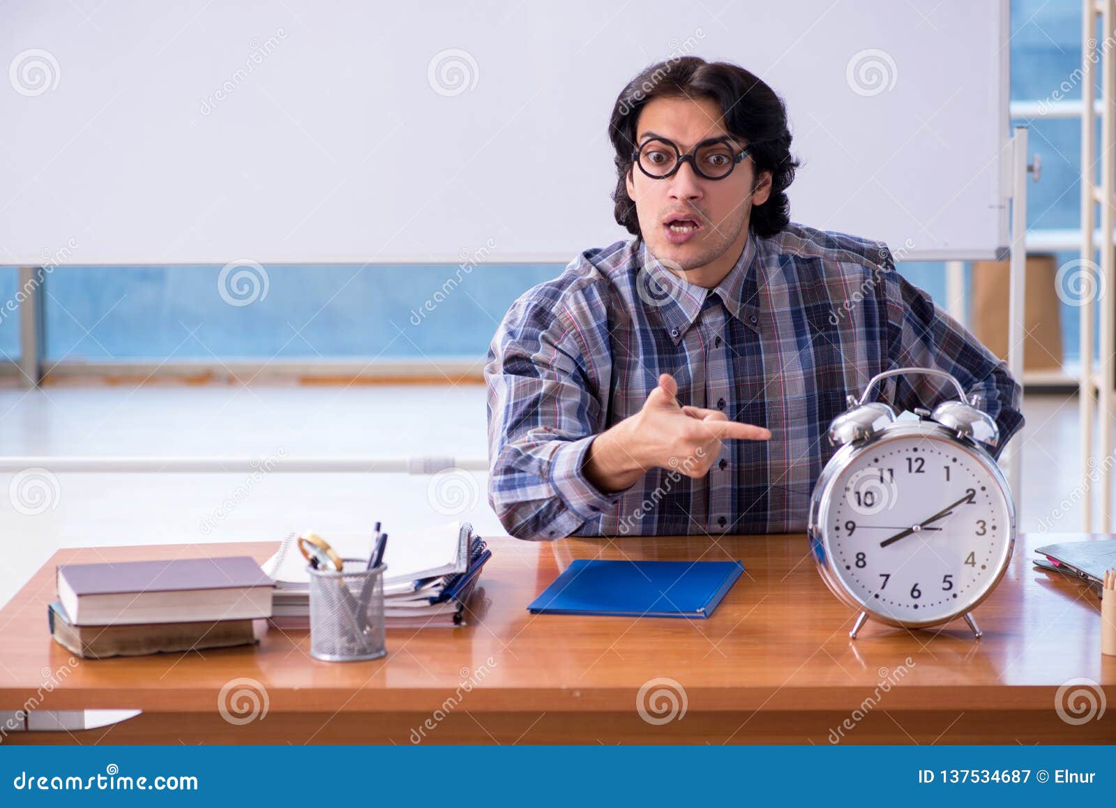The Funny Male Teacher in Front of Whiteboard Stock Image - Image of ...
