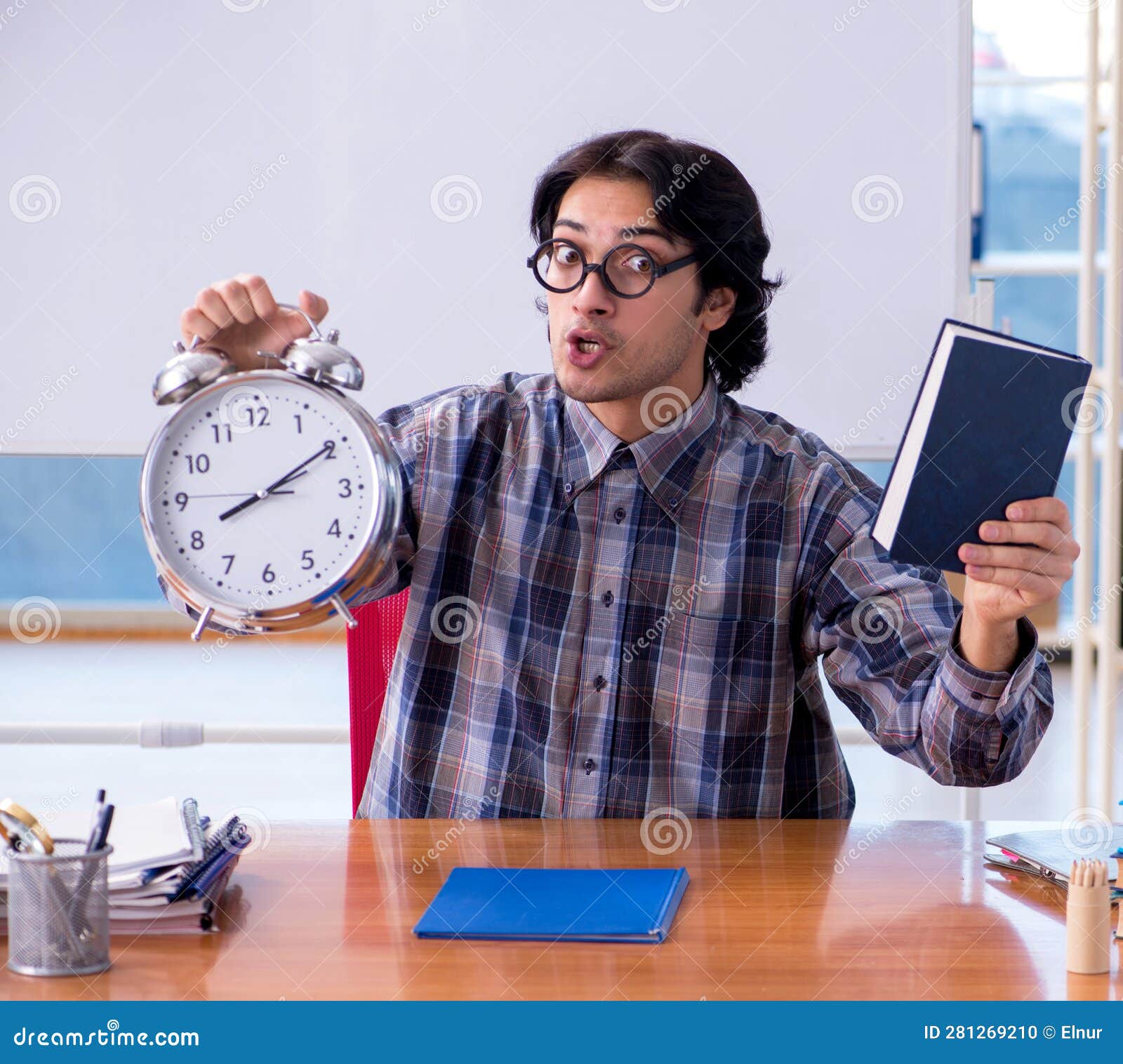 Funny Male Teacher in Front of Whiteboard Stock Photo - Image of ...