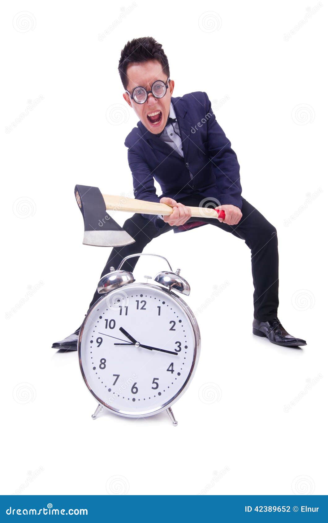 Funny Man with Axe and Clock Stock Photo - Image of late, corporate ...