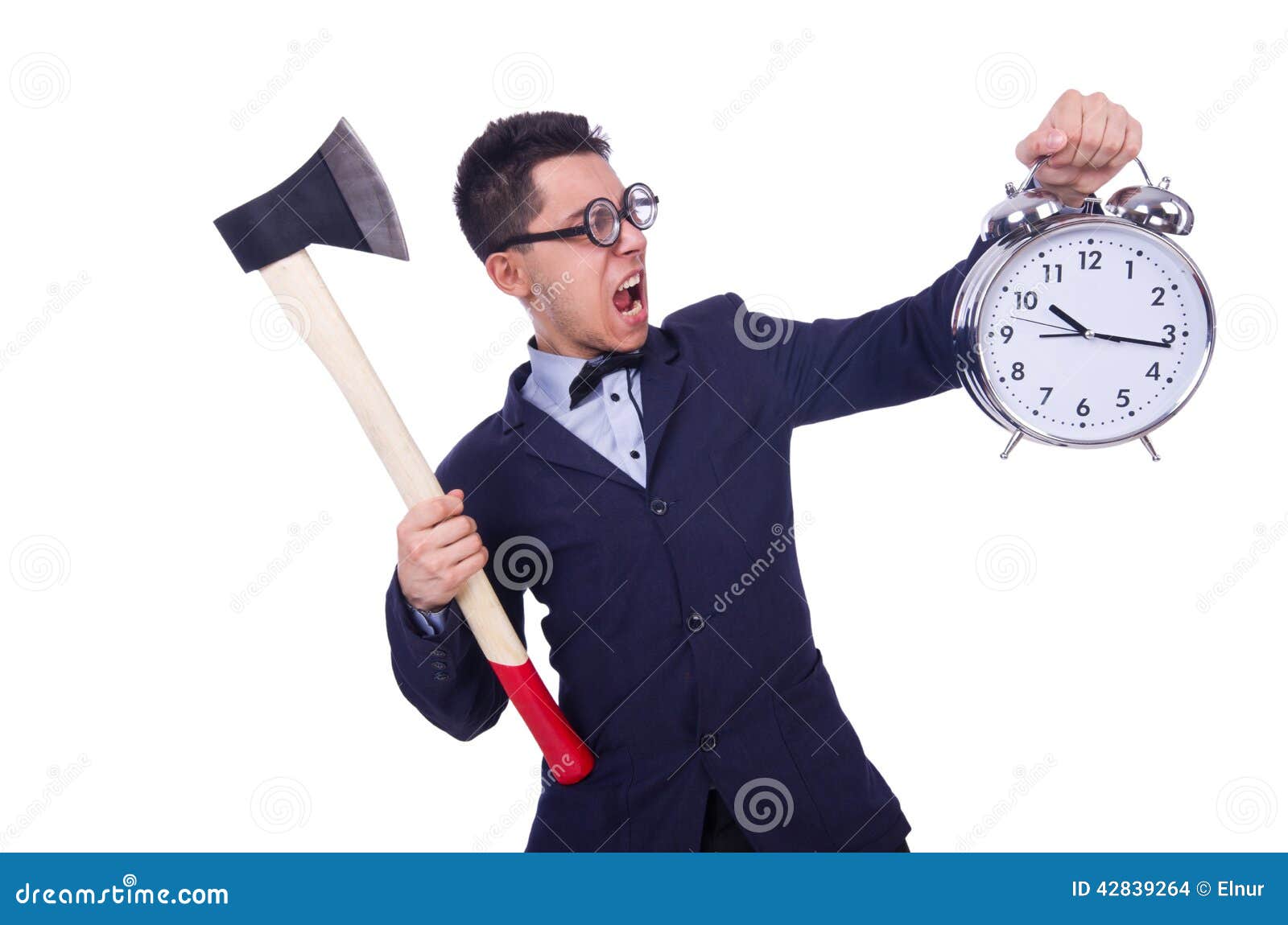 Funny Man with Axe and Clock Stock Photo - Image of handle, binder ...