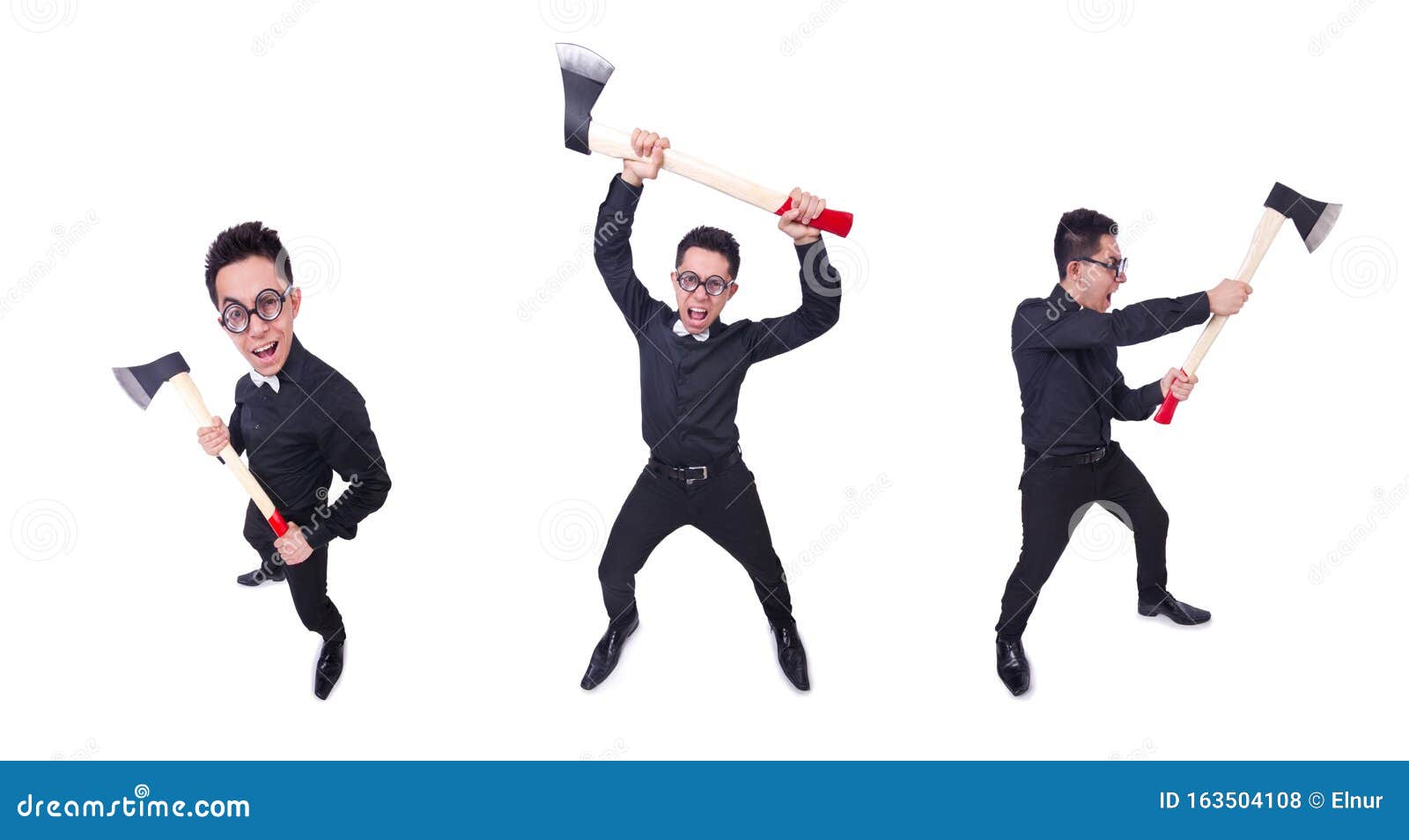 Funny Man with Axe on White Stock Photo - Image of blade, montage ...