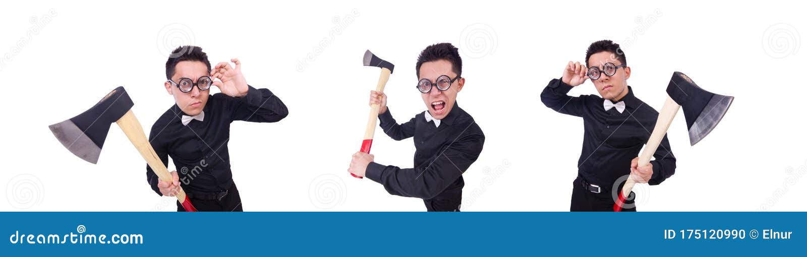 Funny Man with Axe on White Stock Photo - Image of nerd, happy: 175120990