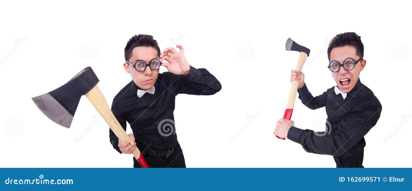 Funny Man with Axe on White Stock Image - Image of iron, expression ...