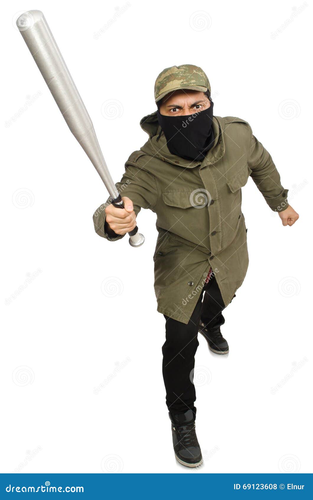 The Funny Man with Baseball Bat Isolated on White Stock Photo - Image ...