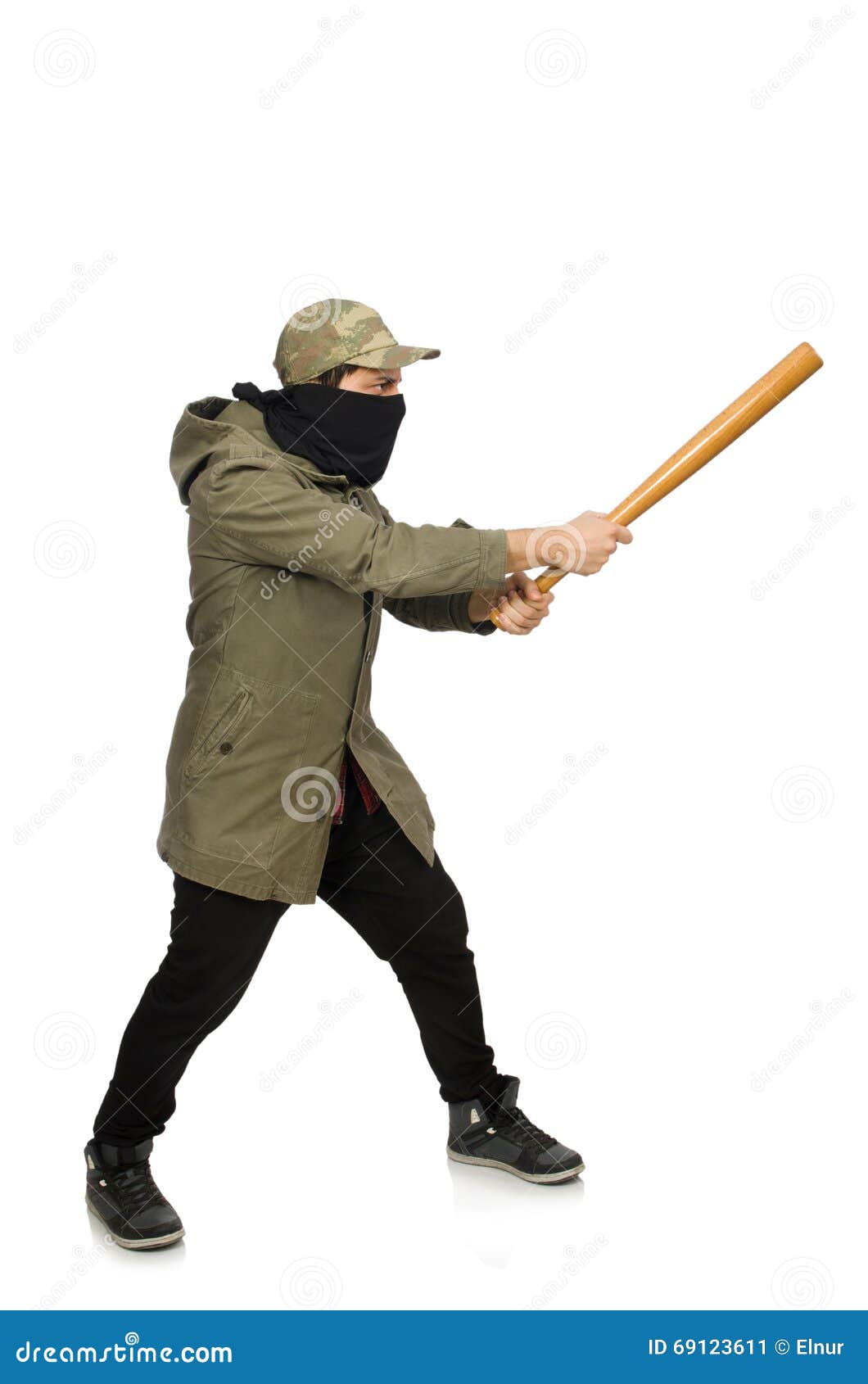 The Funny Man with Baseball Bat Isolated on White Stock Image - Image ...