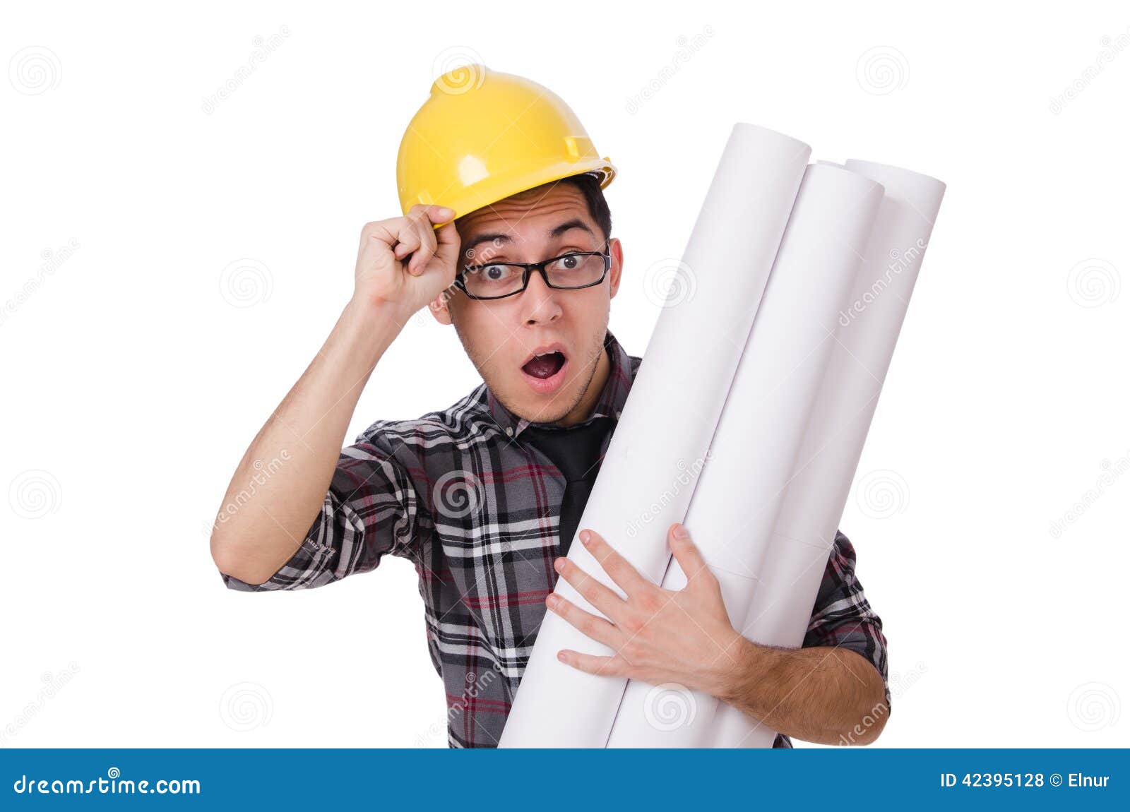 Funny man with blueprints stock photo. Image of construction - 42395128