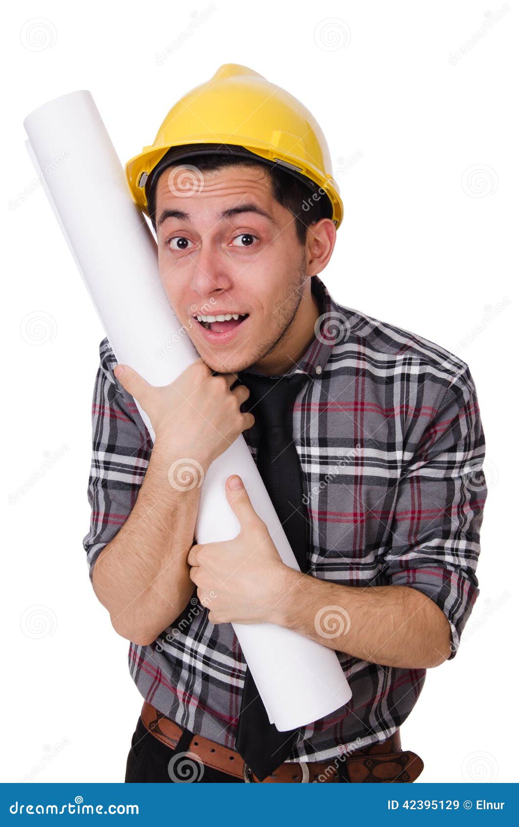 Funny man with blueprints stock image. Image of male - 42395129