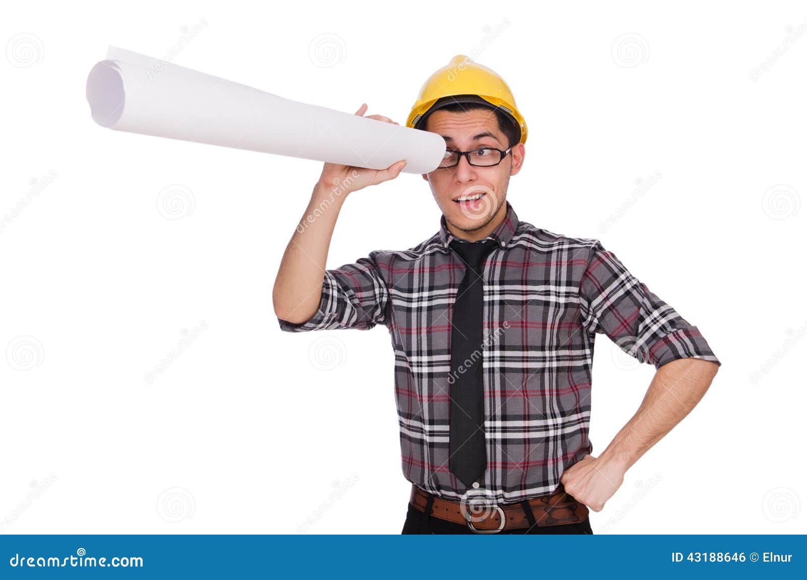 Funny man with blueprints stock photo. Image of designer - 43188646