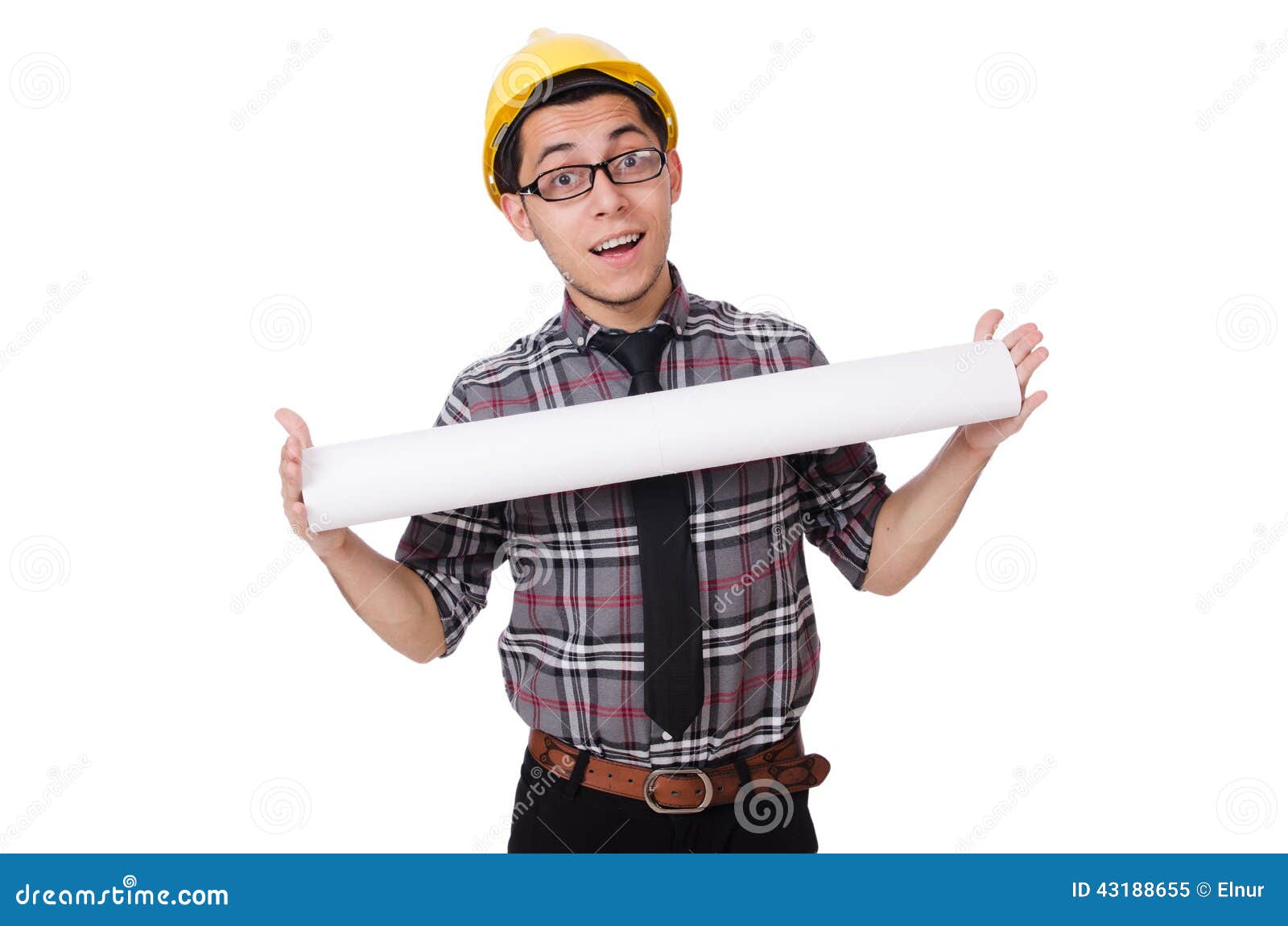 Funny man with blueprints stock image. Image of funny - 43188655